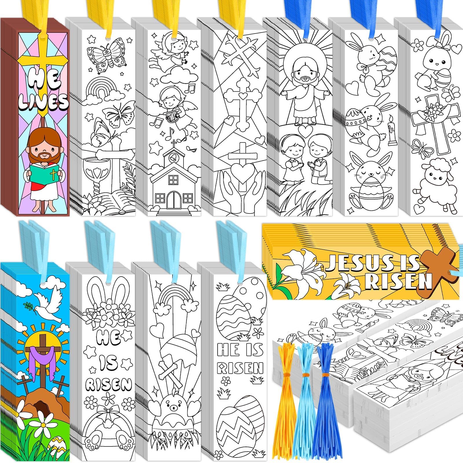 Amazon.com: Jetec 240 Pcs He is Risen Color Your Own Bookmarks for Kids ...