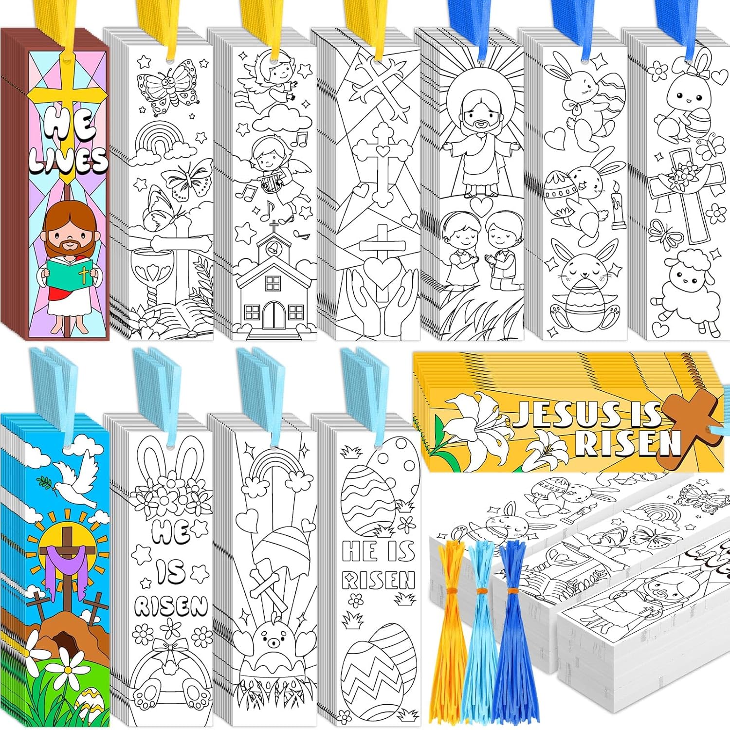 Amazon.com: Jetec 240 Pcs He is Risen Color Your Own Bookmarks for Kids ...