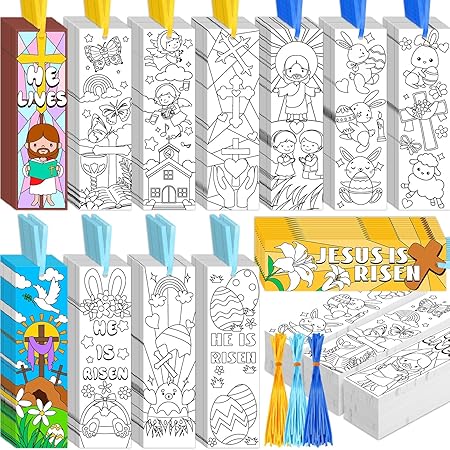 Amazon.com: Jetec 240 Pcs He is Risen Color Your Own Bookmarks for Kids ...
