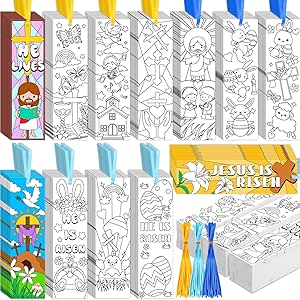 Amazon.com: Jetec 240 Pcs He is Risen Color Your Own Bookmarks for Kids ...