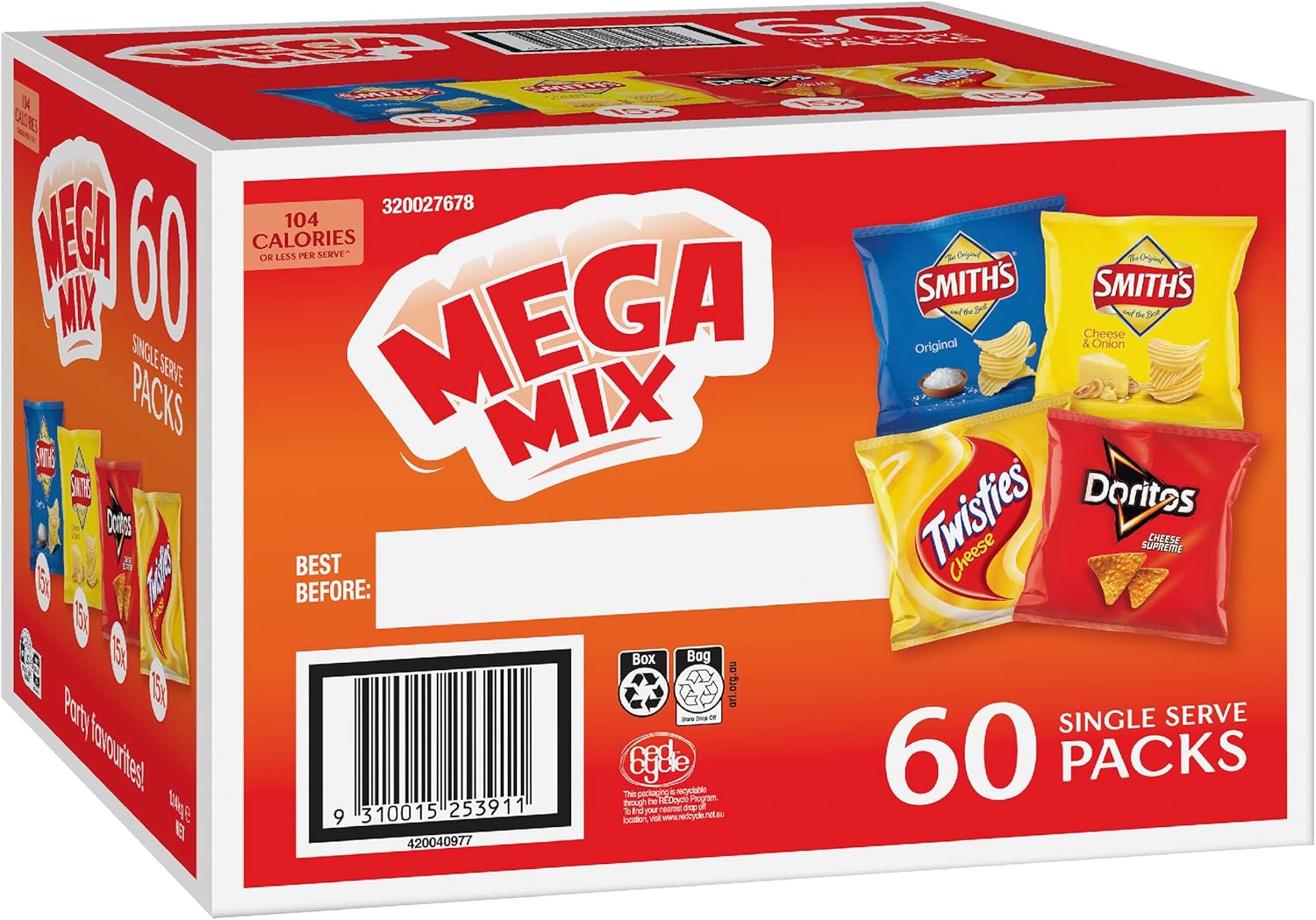 Smith’s Potato Chips Mega Mix Value Pack (Smith's, Doritos, Twisties) 60 Multipack 1140g ...