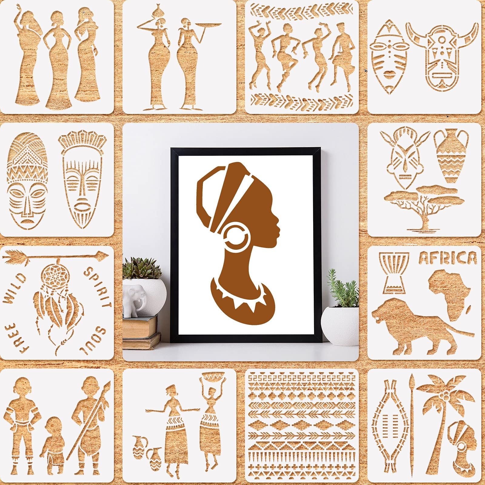 Amazon.com : 12 Pieces African Tribal Stencils for Painting on Wood ...