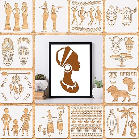 Amazon.com : 12 Pieces African Tribal Stencils for Painting on Wood ...
