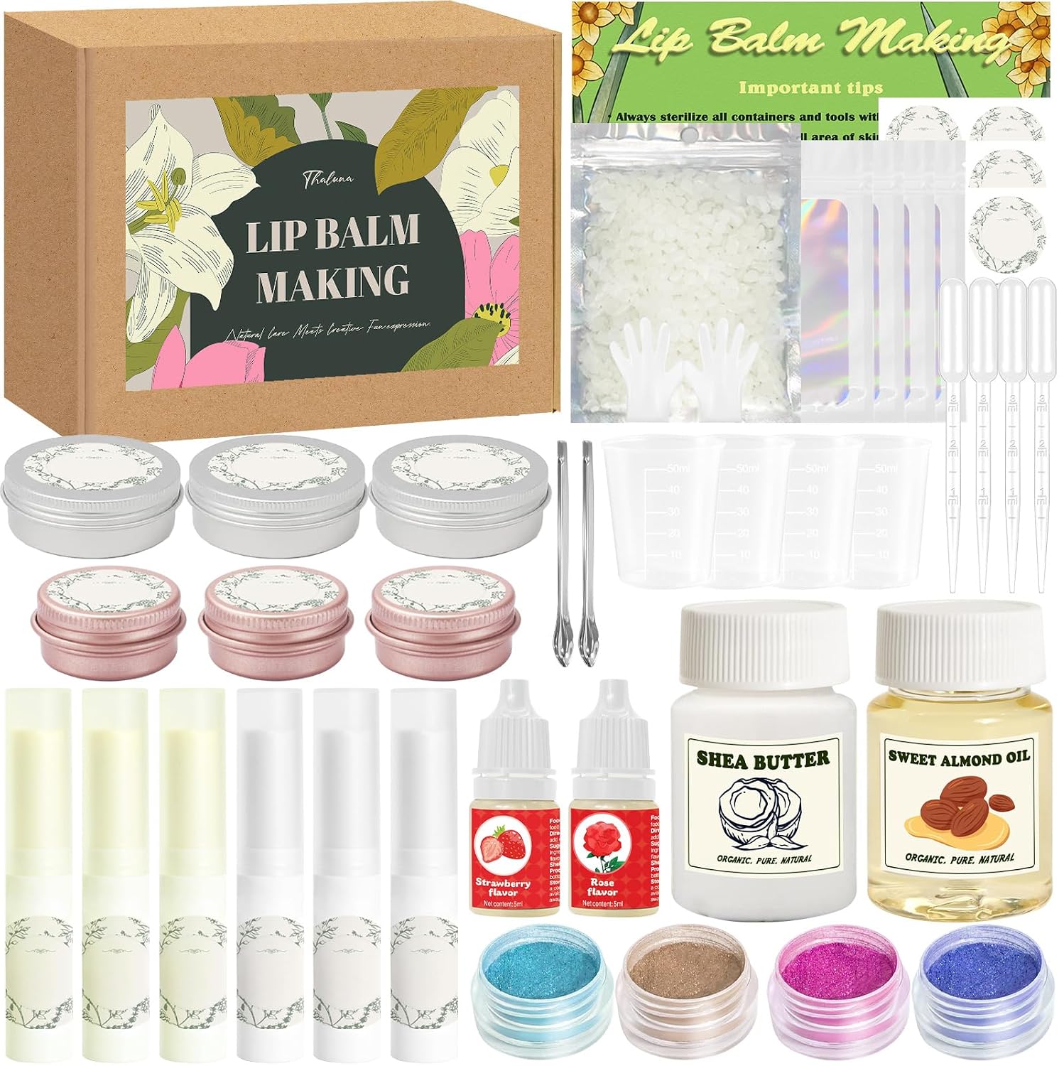 Amazon.com : Thaluna Lip Balm Making Kit- Shea Butter Make Your Own Lip ...