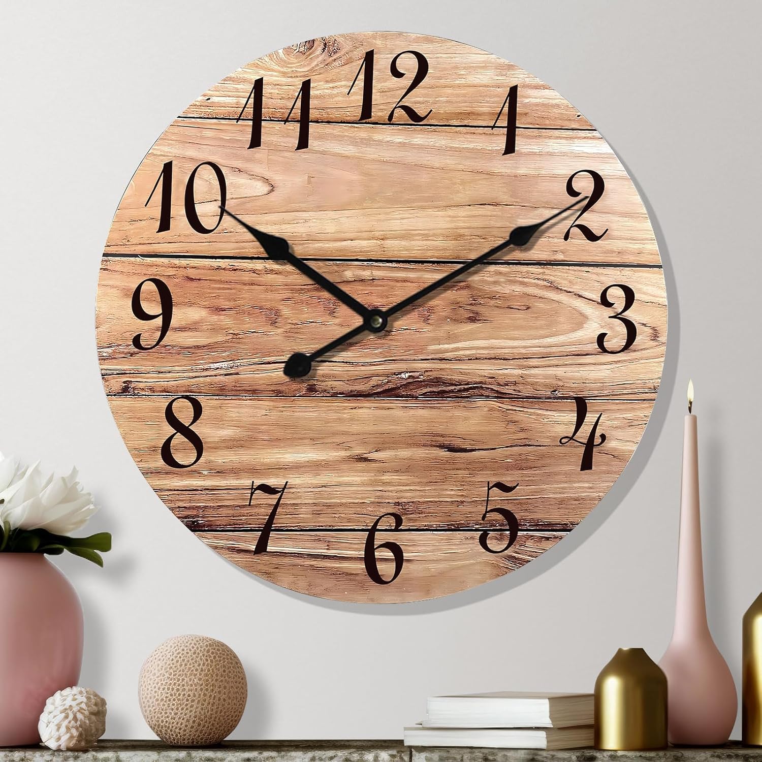 Amazon.com: Eruner Wooden Wall Clock, 24 Inch Round Clocks Silent Non ...
