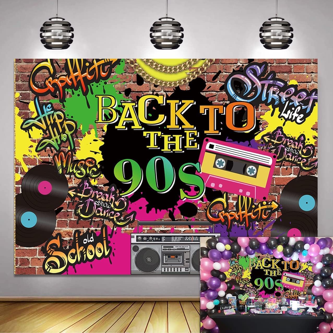 Amazon.com : Back to The 90s Backdrop Hip Hop Graffiti Brick Wall Retro ...