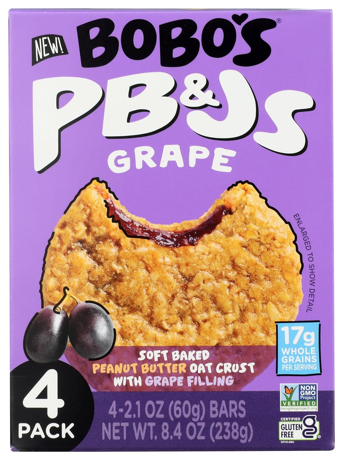 Amazon.com: Bobos Oat Bars Bar PB&J's Grape 4Pk 8.4 OZ