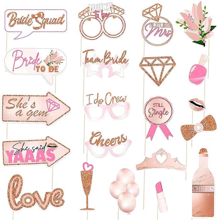 Buy 21 PCS Rose Gold Wedding Hen Party Photo Booth Props Botanical ...