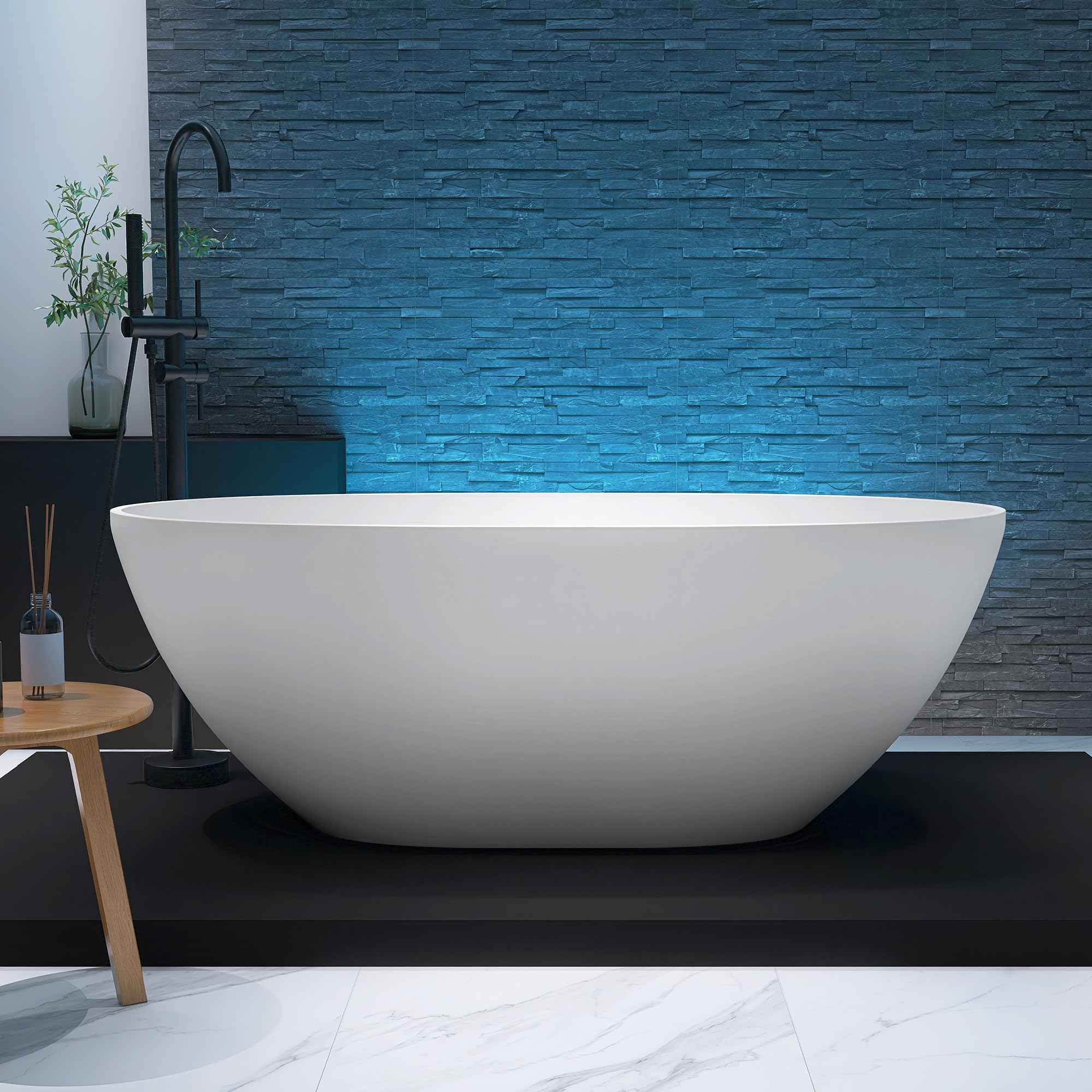 MEDUNJESS 61'' Resin Stone Soaking Bathtub Oval Solid Surface ...