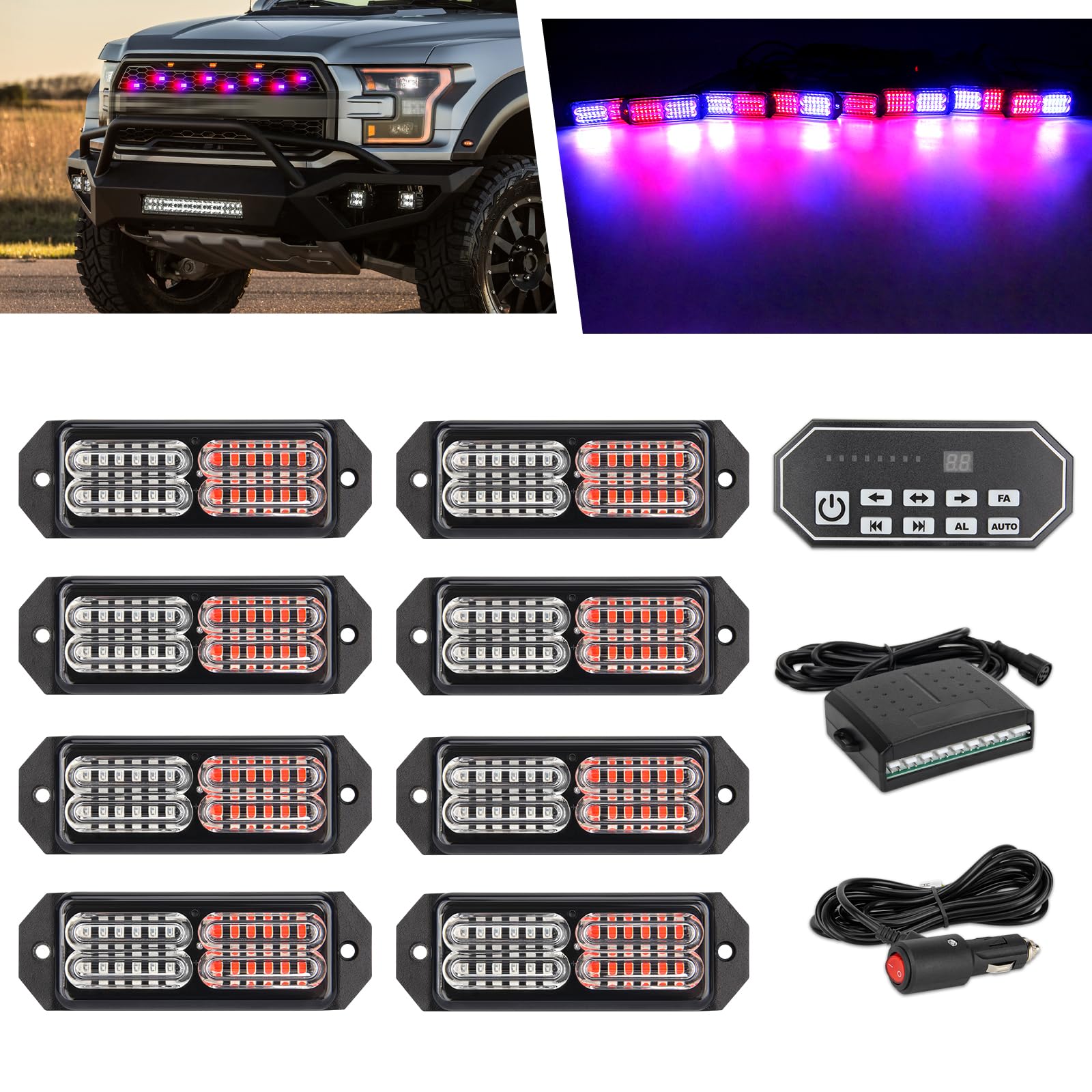 OPP ULITE Red Blue Led Strobe Lights with 9 Key Switch, 20-Flashing ...