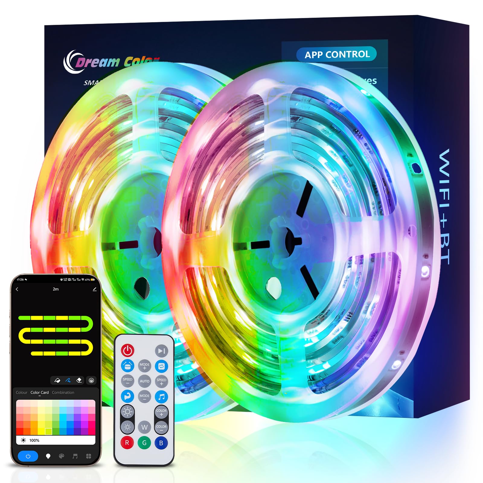 Amazon.com: Pak LED Lights for Bedroom, 32.8ft(2 Rolls of 16.4ft) Smart ...