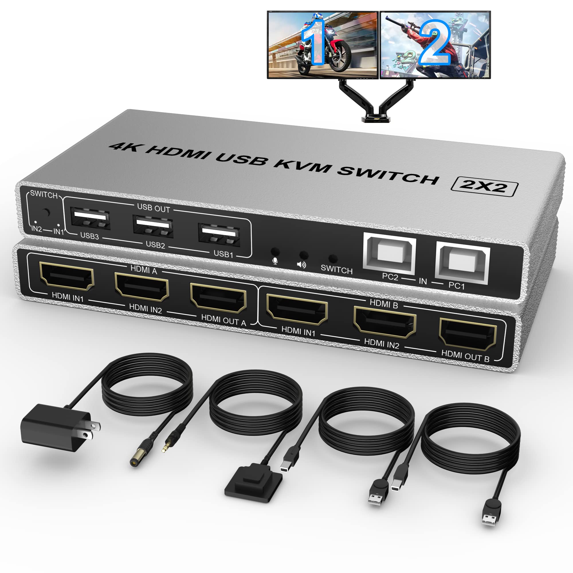 Amazon.com: KVM Switch Dual Monitor 4K@60Hz, 2 in 2 Out HDMI KVM ...