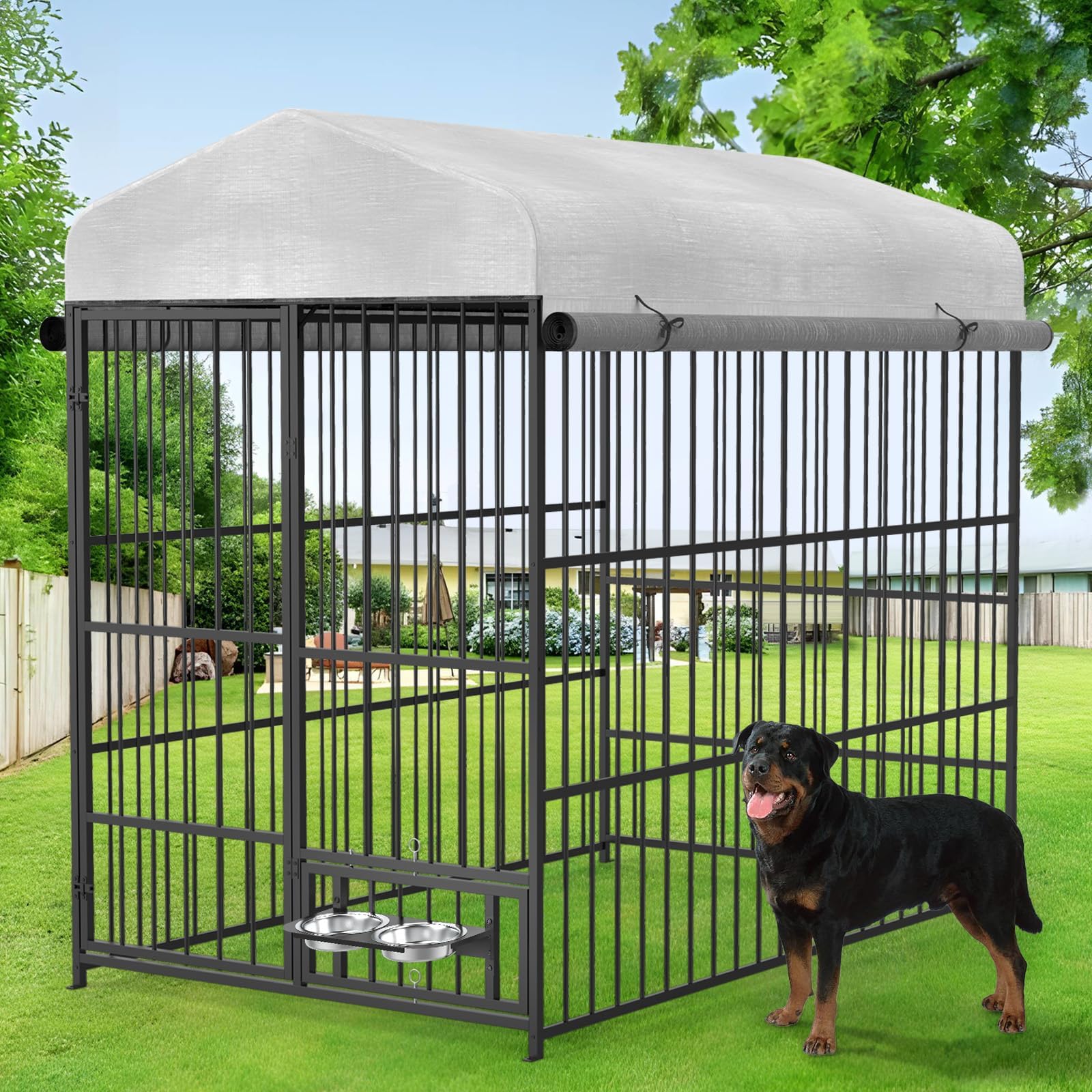 Amazon.com: Lyromix Large Outdoor Dog Kennel with Bowls and 360 ...
