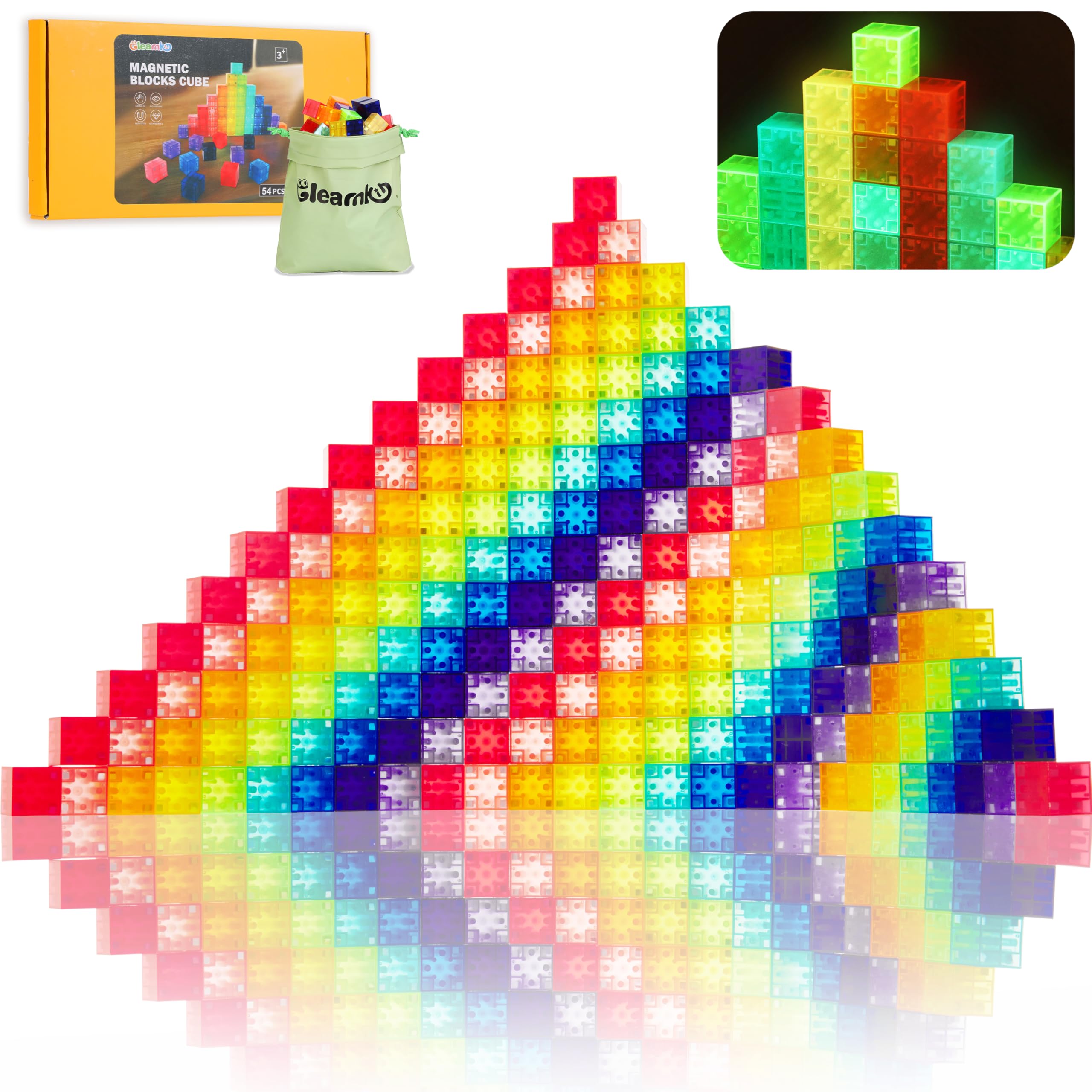 Amazon.com: Gleamkid 54PCS Magnetic Blocks Set, Glow in The Dark ...