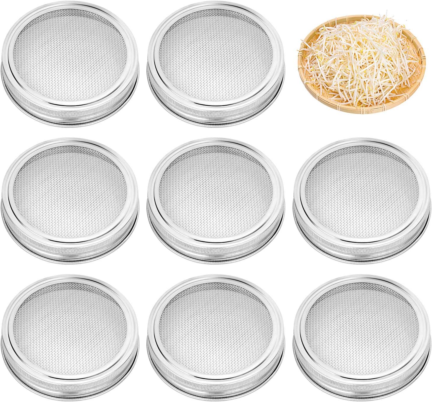 Amazon.com: 8 Pack Stainless Steel Sprouting Jar Lid Kit for Wide 3.4 ...