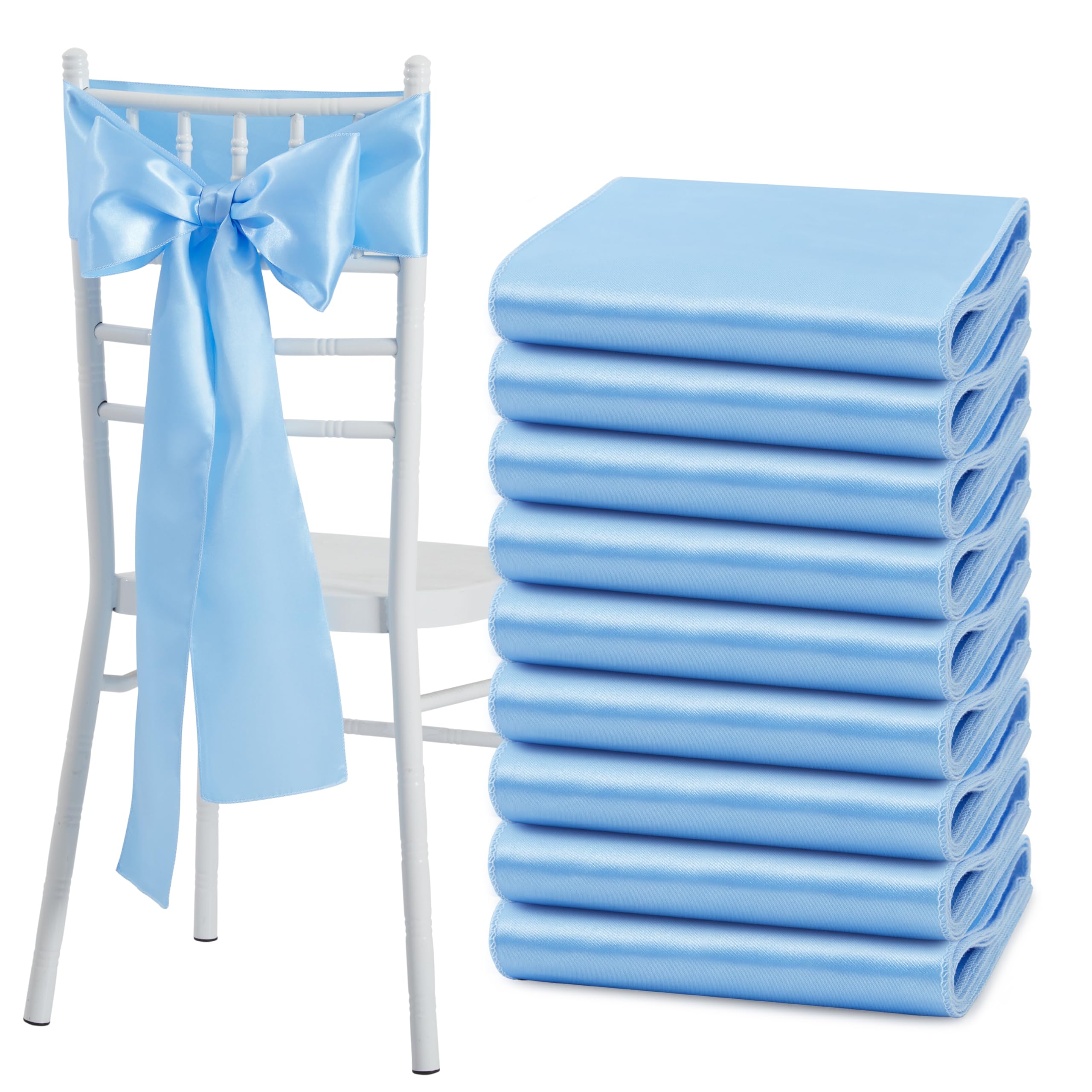 Amazon.com: Counfeisly 10 Pcs Light Blue Satin Chair Sashes Bows ...