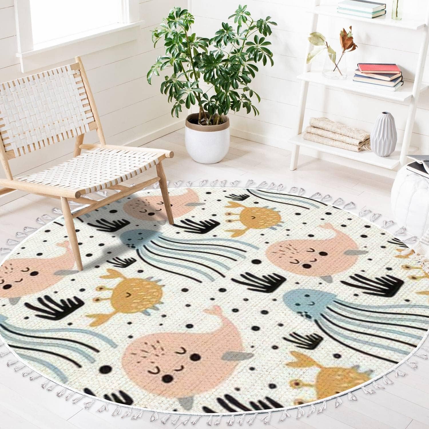 Amazon.com: Ocean Beach Area Rugs Cute Whales Jellyfish Crabs fo Marine ...