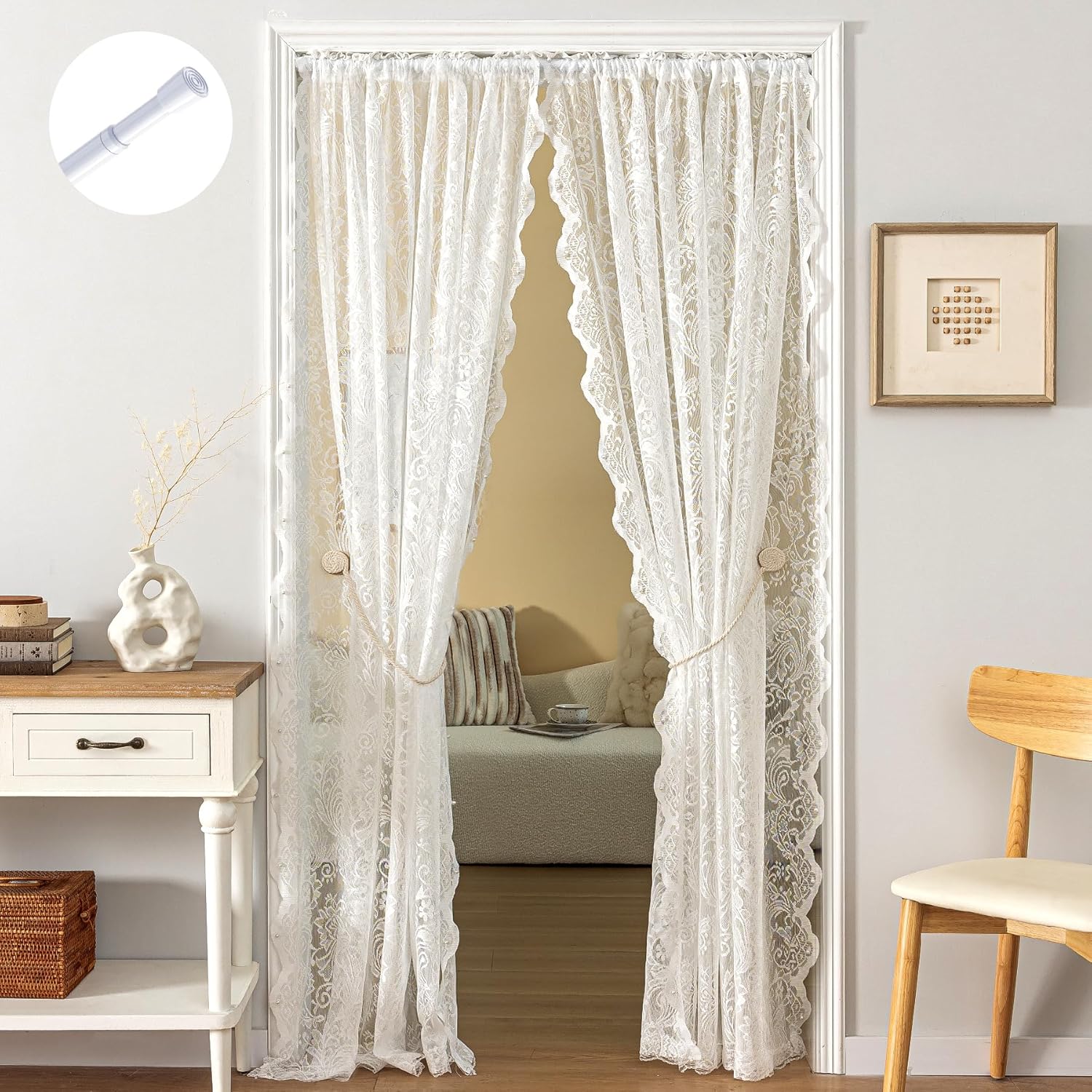 Amazon.com: UNISTAR Lace Sheer Door Curtains with Rod, Luxury Vintage ...