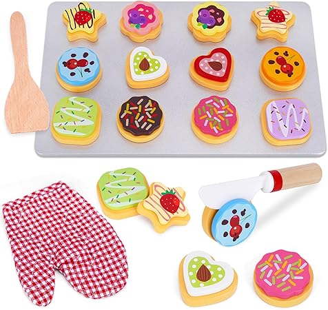 Amazon.com: Slice and Bake Wooden Cookie Play Food Set for Kids Kitchen ...