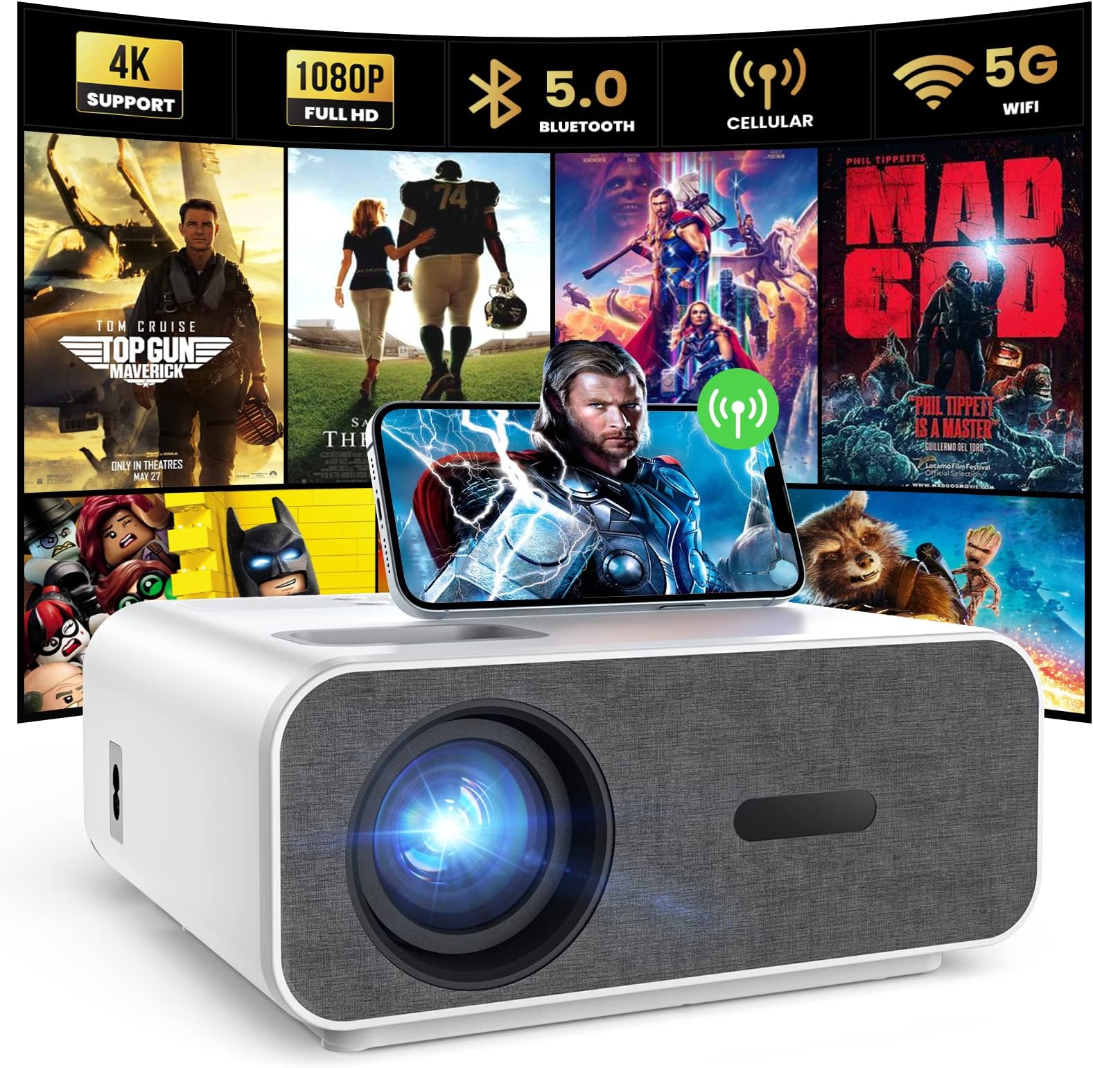 Amazon.com: 4K Support Projector with Wifi and Bluetooth, HOMPOW Mini ...