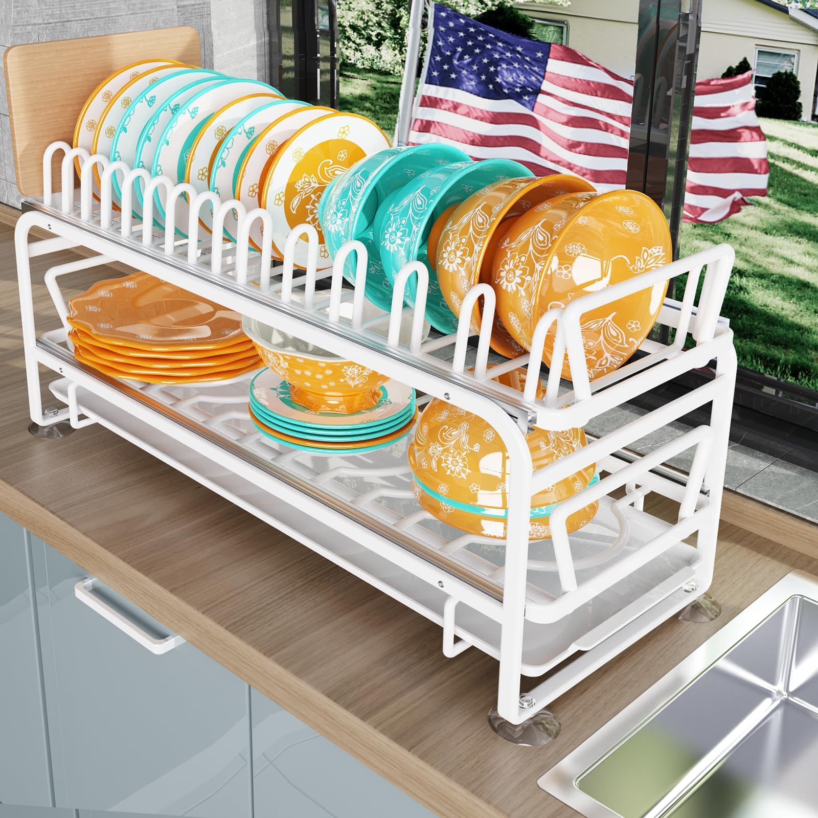 Amazon.com - SRJZMLY Dish Drying Rack with Drainboard Slideable Dish ...