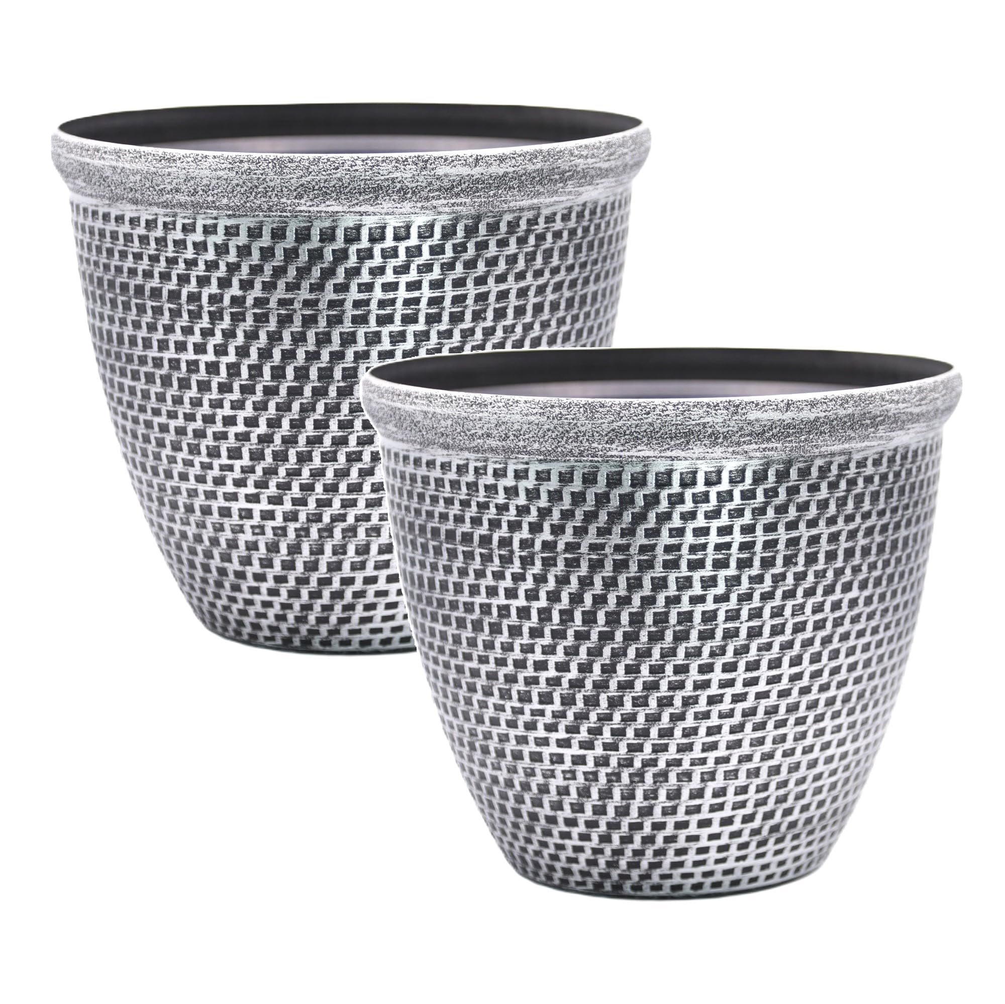 Fyne-Finds Set of 2 Large Plastic Round Silver Cromarty Plant Pot ...
