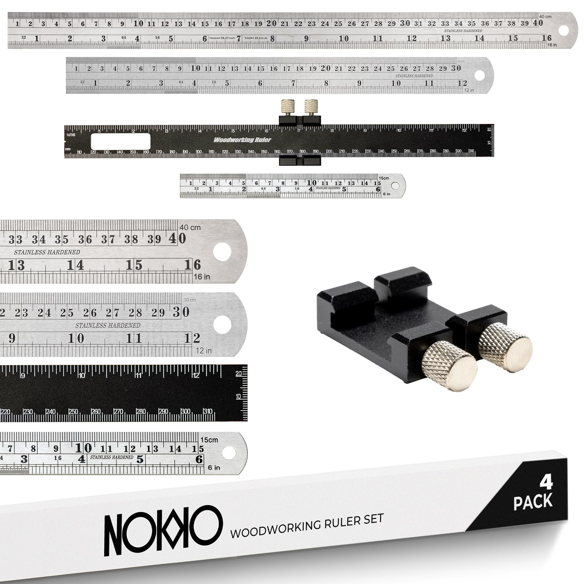 NOKKO 4-Piece Woodworking Ruler Set - Woodworking Tools Bundle with 12 ...