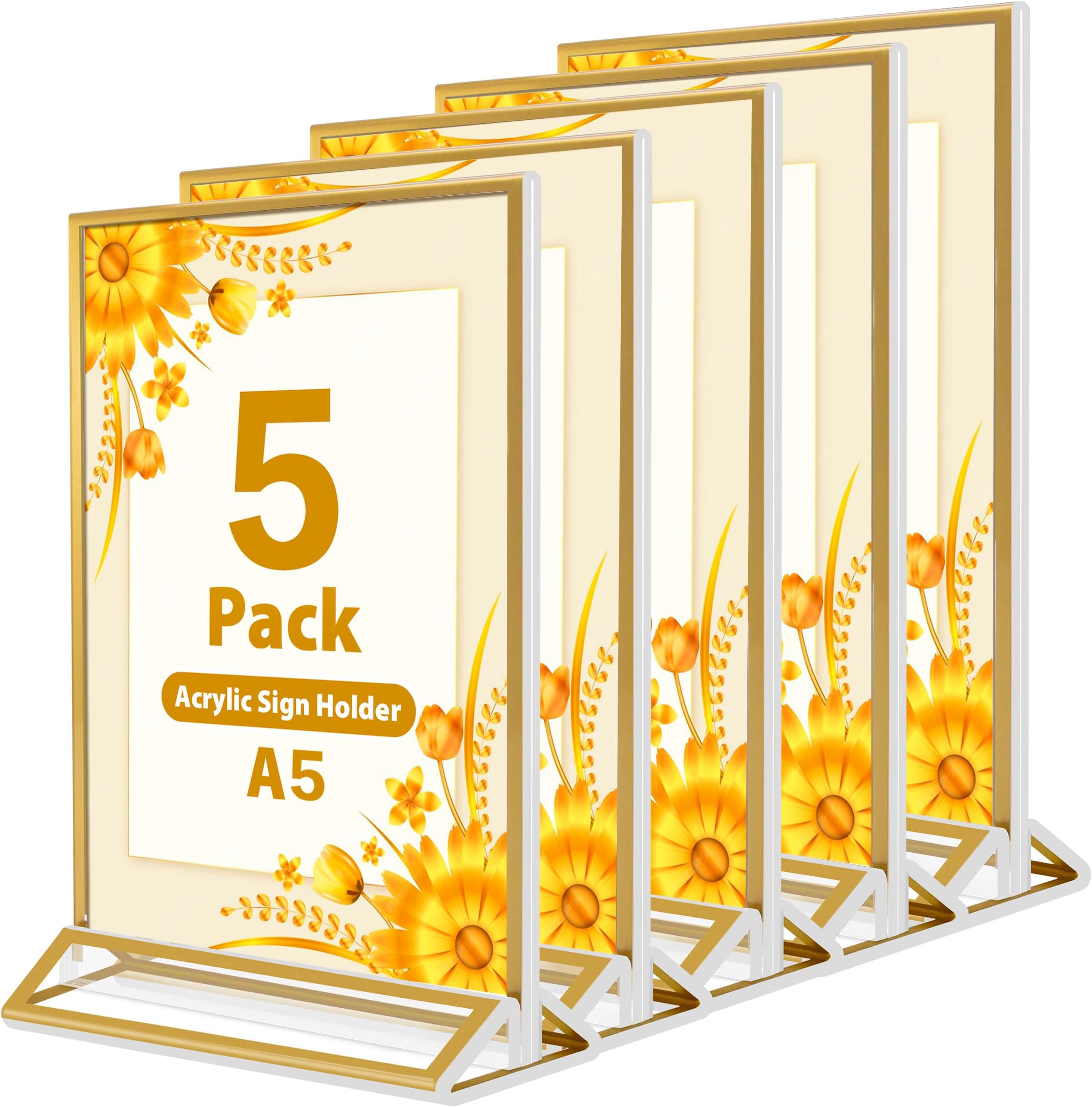 Grapelet 6Pack A5 5.8 x 8.3inch Clear Acrylic Sign Holder with Gold ...