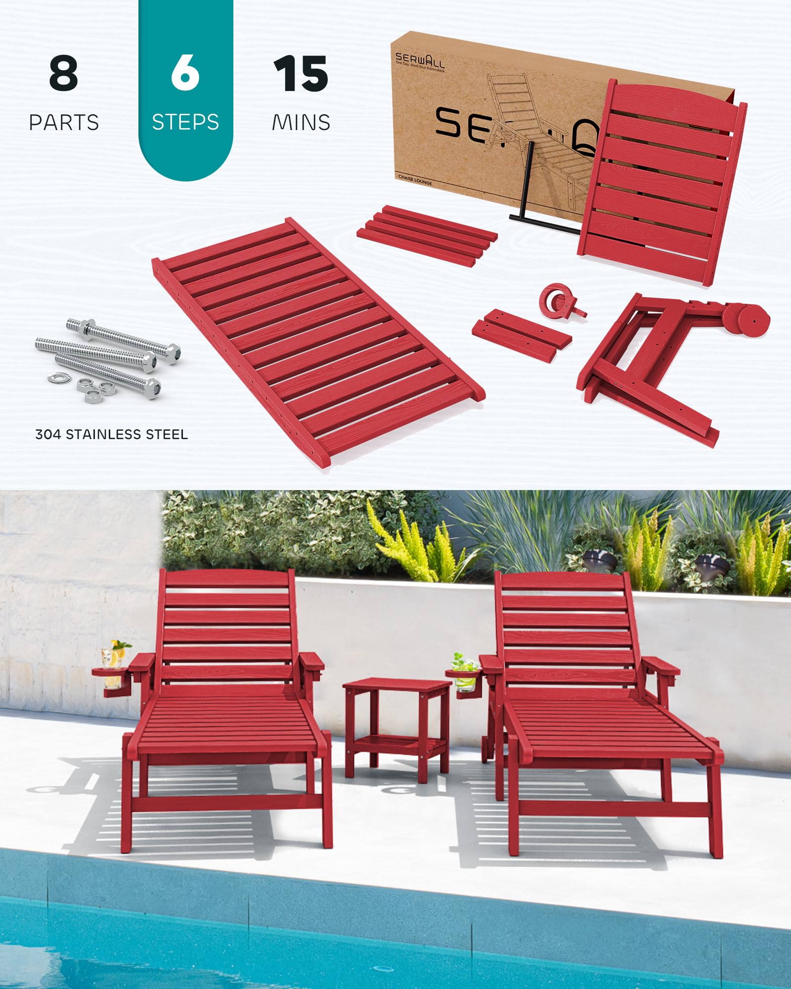 Snapklik.com : SERWALL Patio Chaise Lounge Chair Set Of 2, 78 Long 5 ...