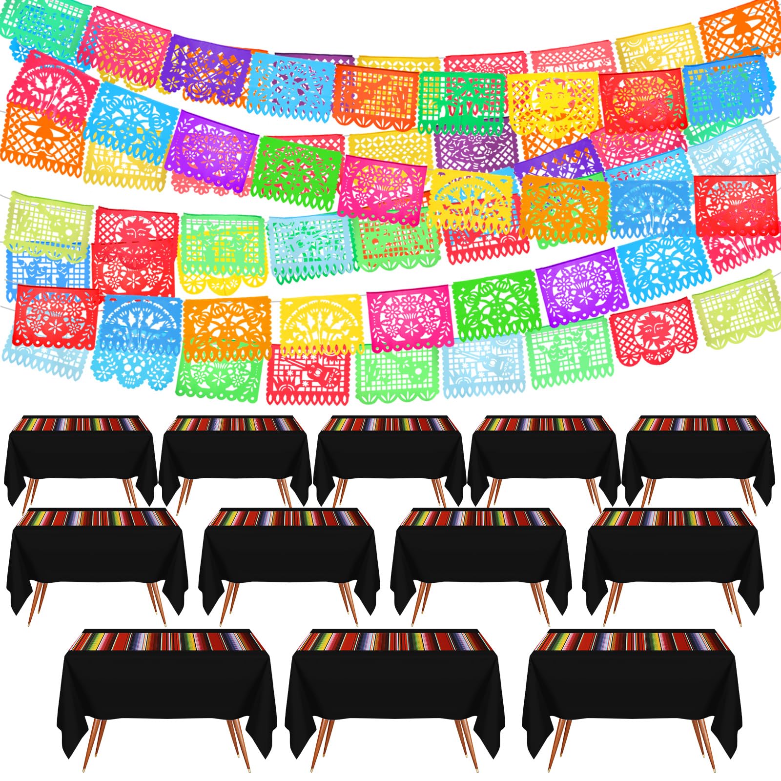 Amazon.com: Preboun Mexican Plastic Tablecloth and Mexican Papel Picado ...