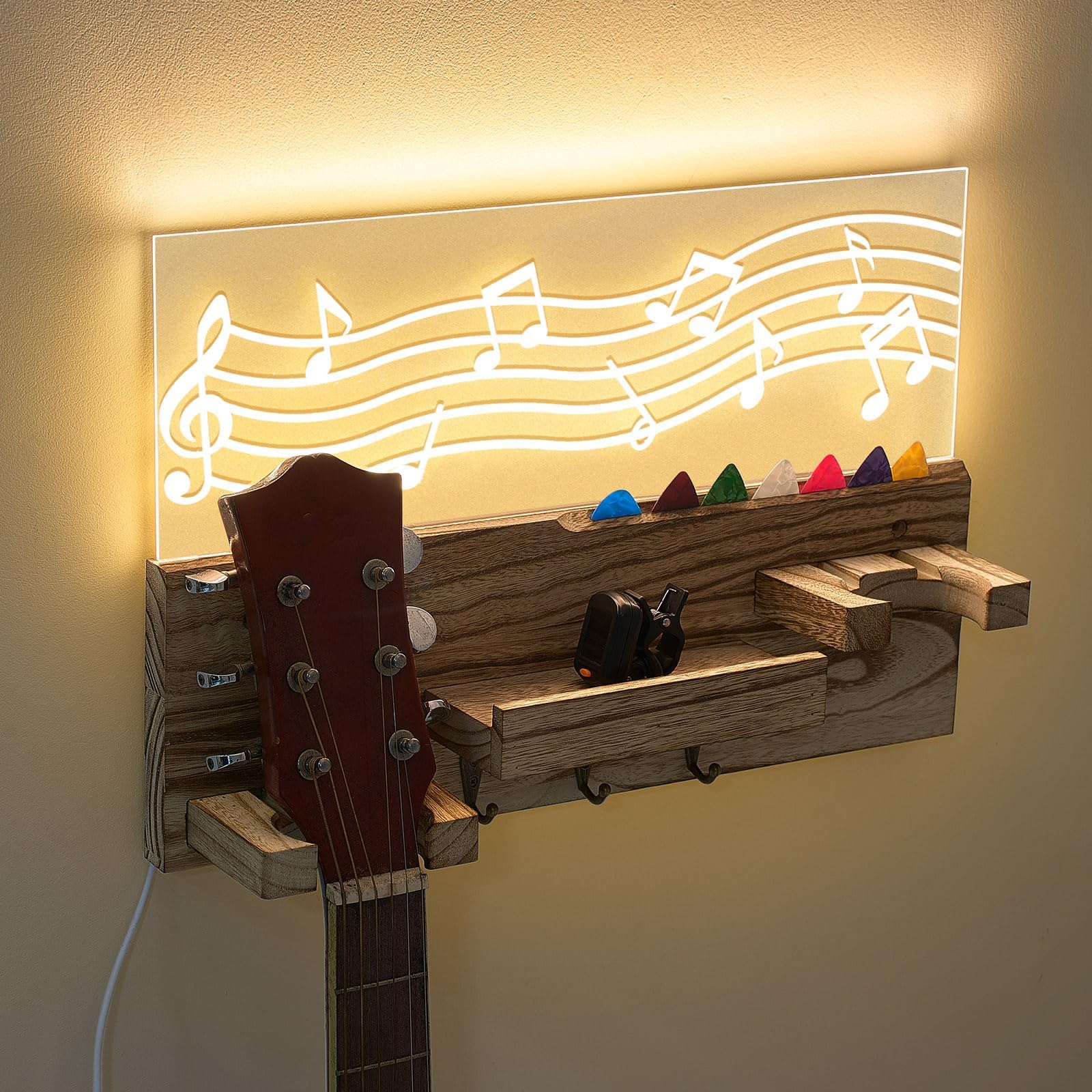 Amazon.com: Threehoney Light up Guitar Stand Wall Mount Wood Guitar ...