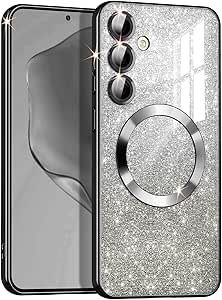 Amazon.com: Casetego for Galaxy S24 FE Case,Compatible with MagSafe,Clear Magnetic Glitter ...