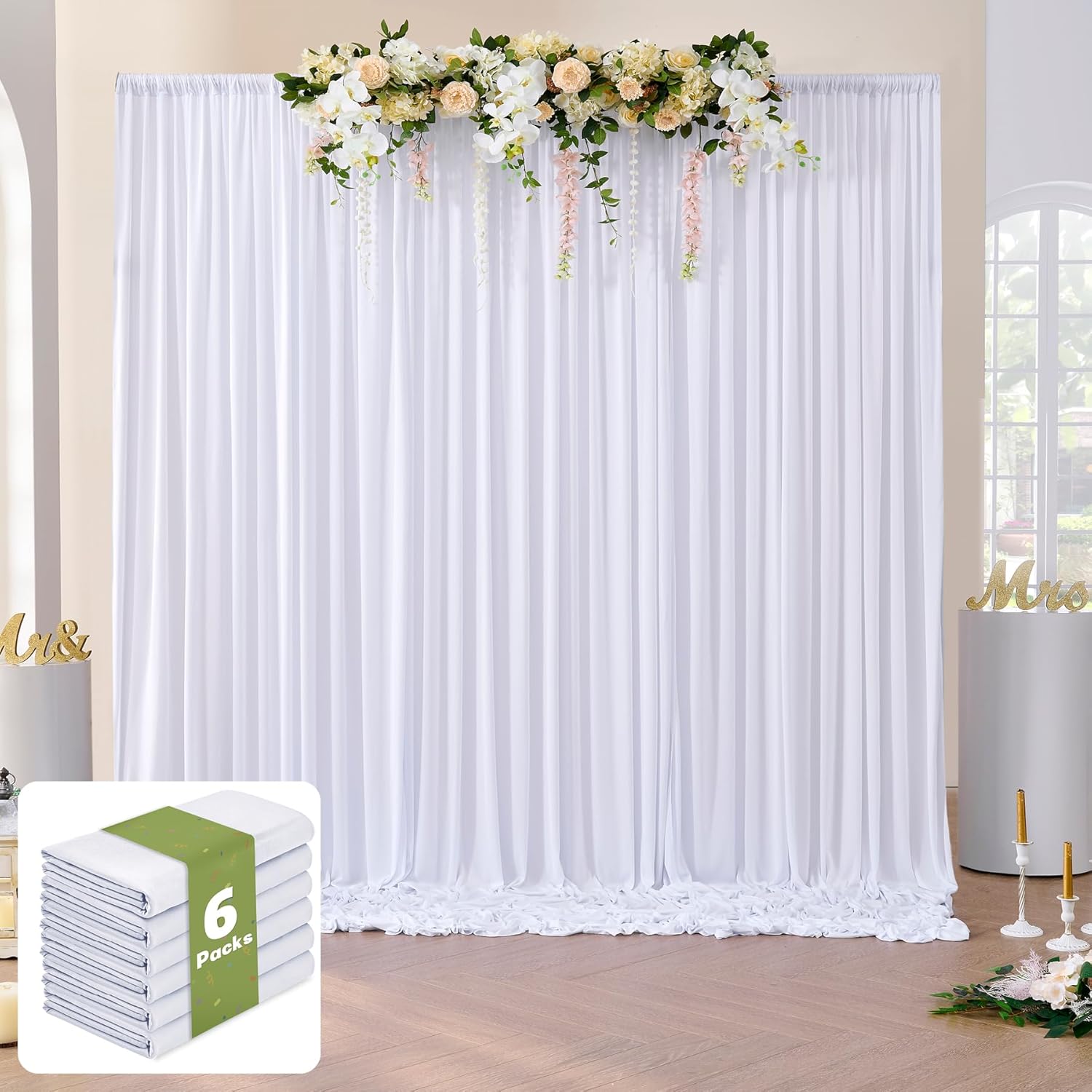 Amazon.com: 30 ft x 8 ft White Backdrop Curtain for Wedding Parties, 6 ...
