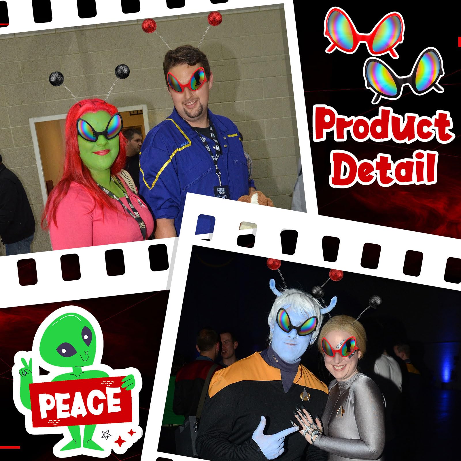 Yuxung 48 Pcs Alien Glasses and Headband Set Alien Rainbow Lens ...