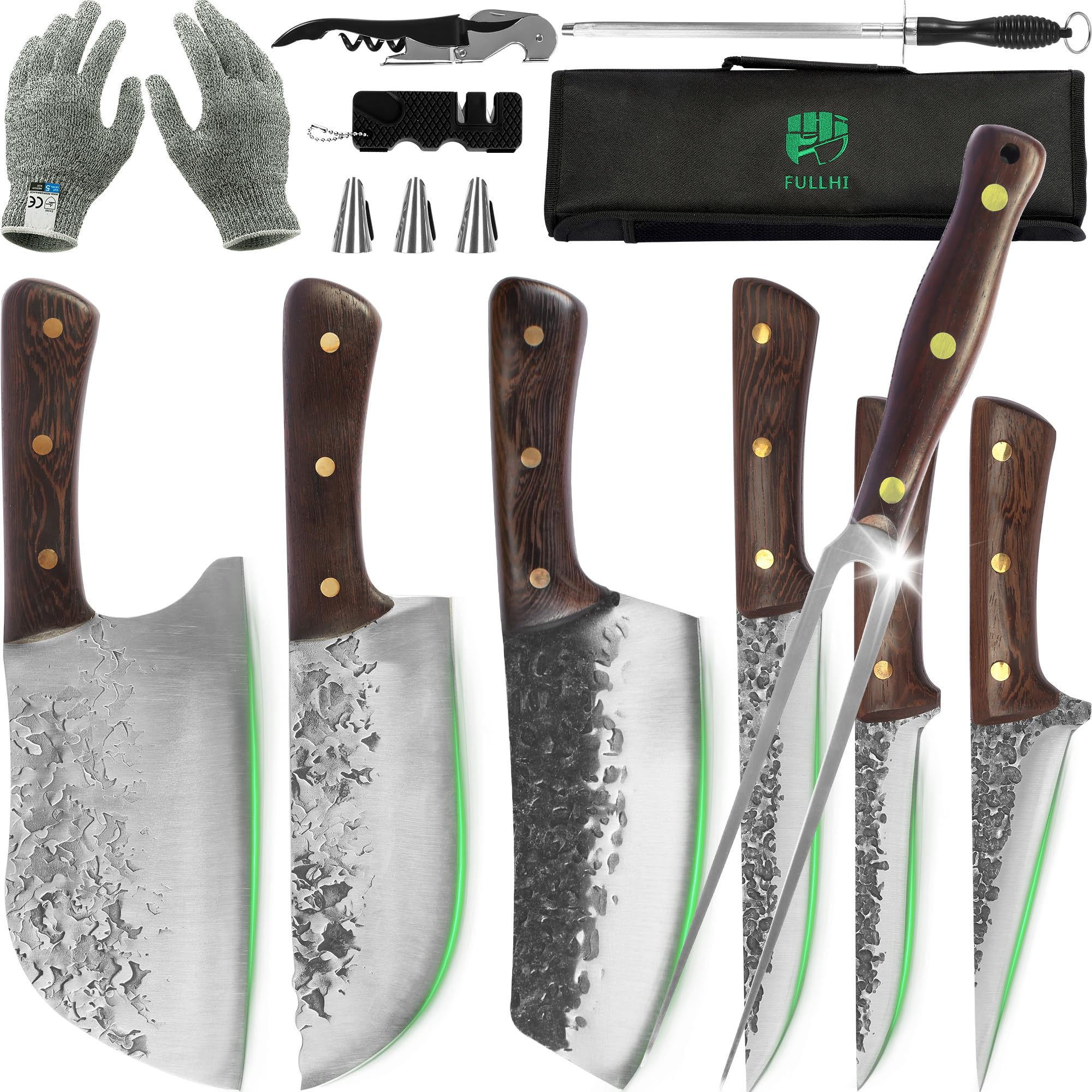 Amazon.com: FULLHI 13pcs Portable Butcher Knife Set with Carving Meat ...