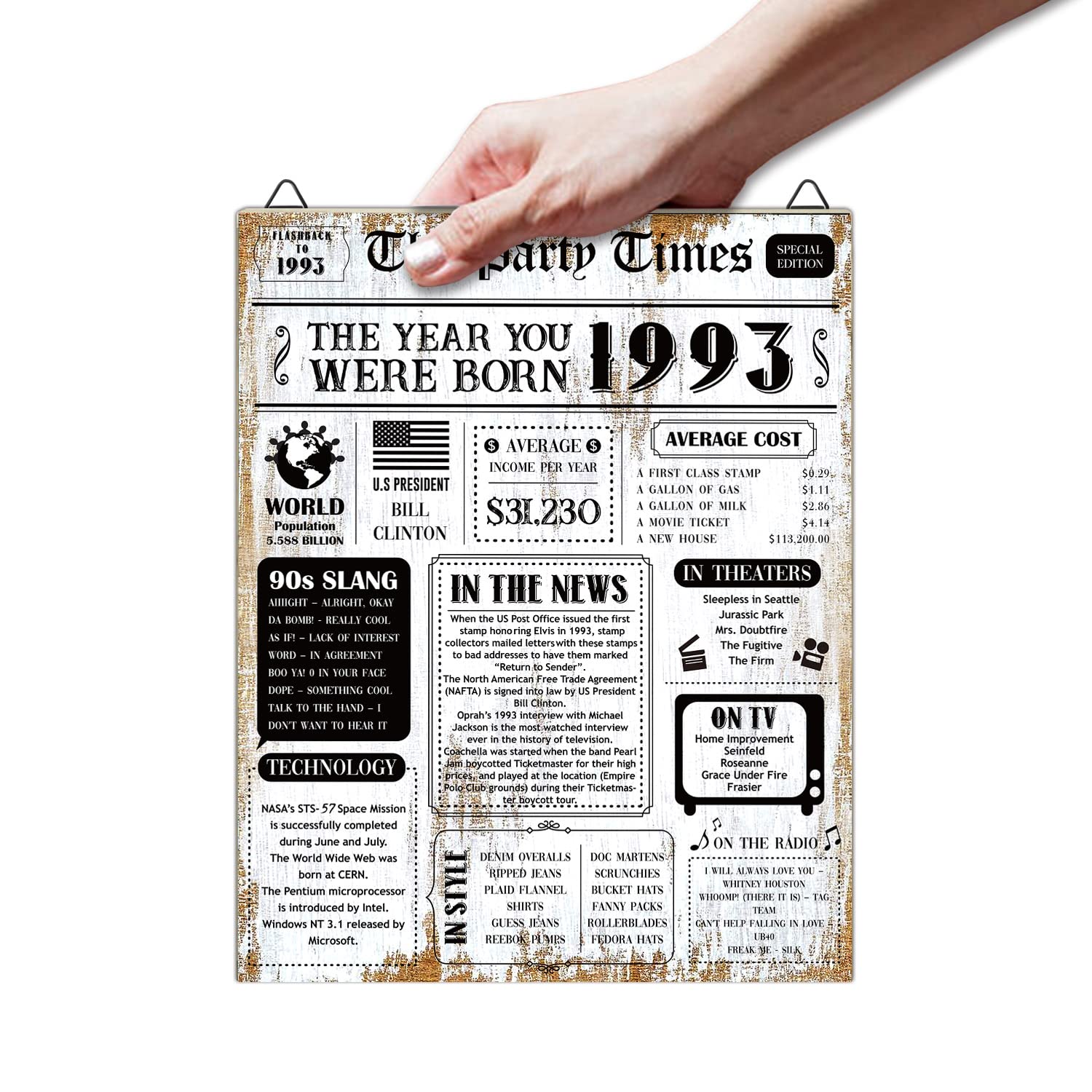 Amazon.com: akeke Back In 1993 Newspaper Poster, 1993 Birthday Sign ...
