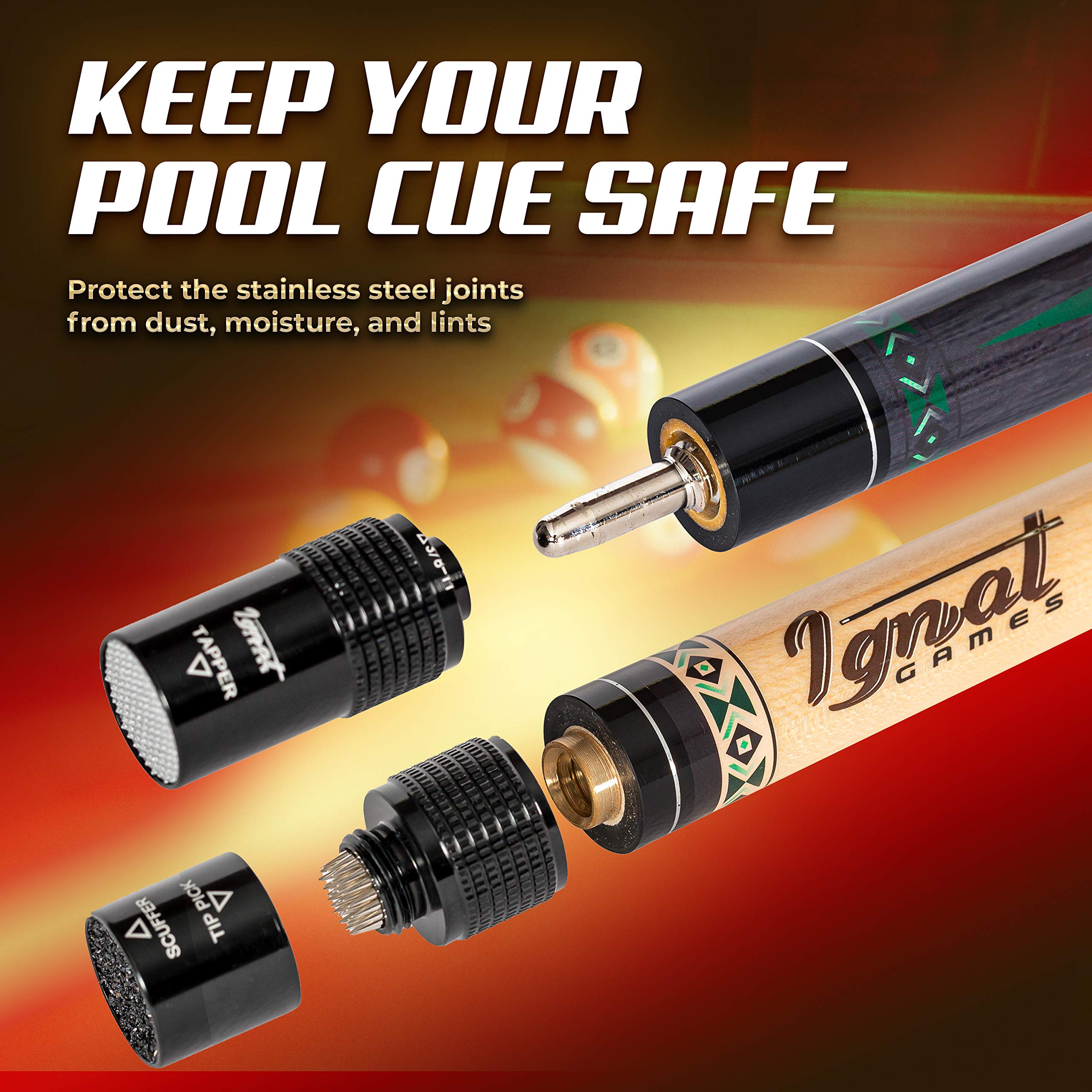 IgnatGames 2-Pieces Pool Cue Stick - 58" Canadian Maple Professional ...