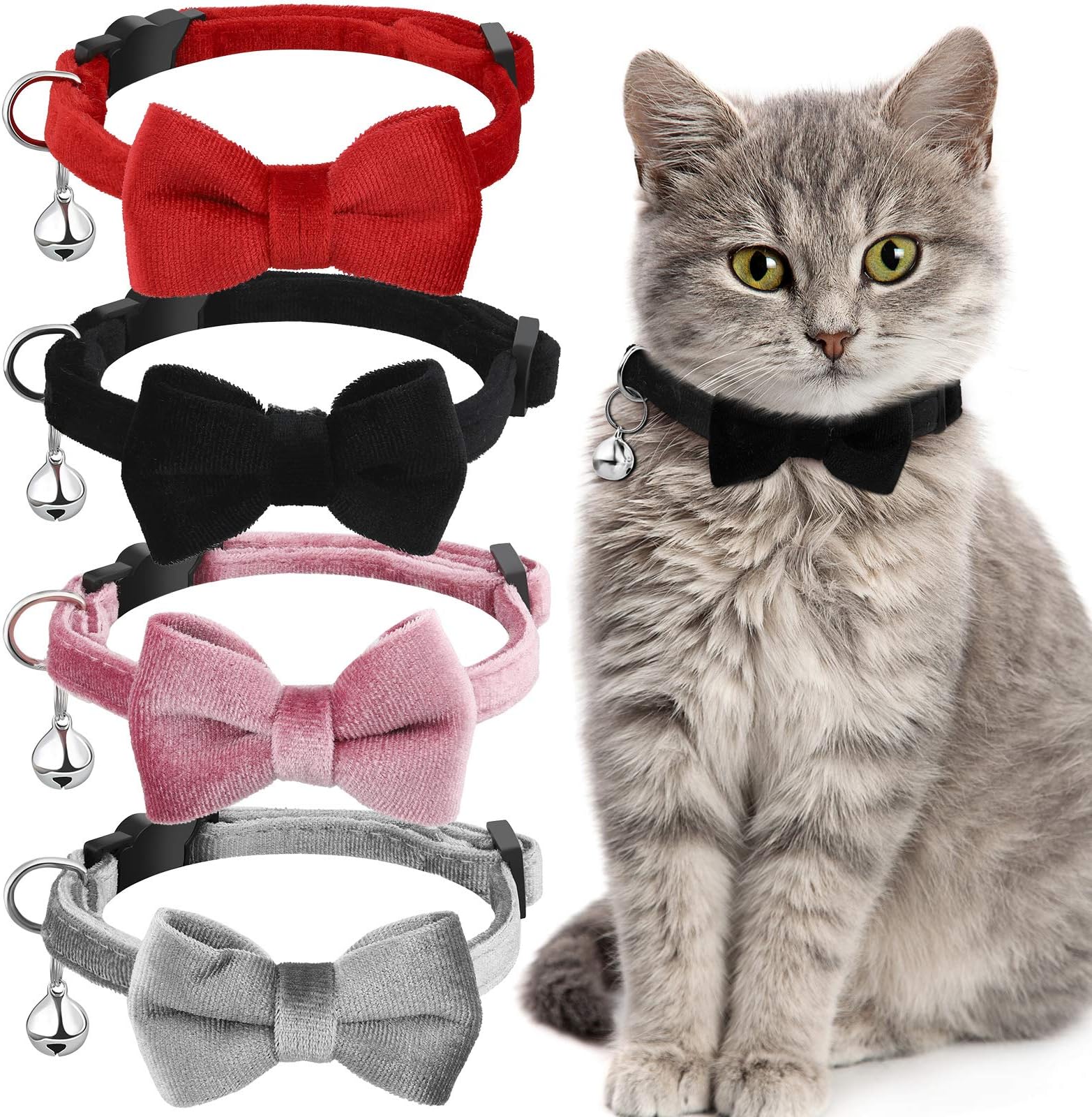 Amazon.com : 2 Pcs Velvet Cat Bow Tie Collar Breakaway Cat Collar with ...
