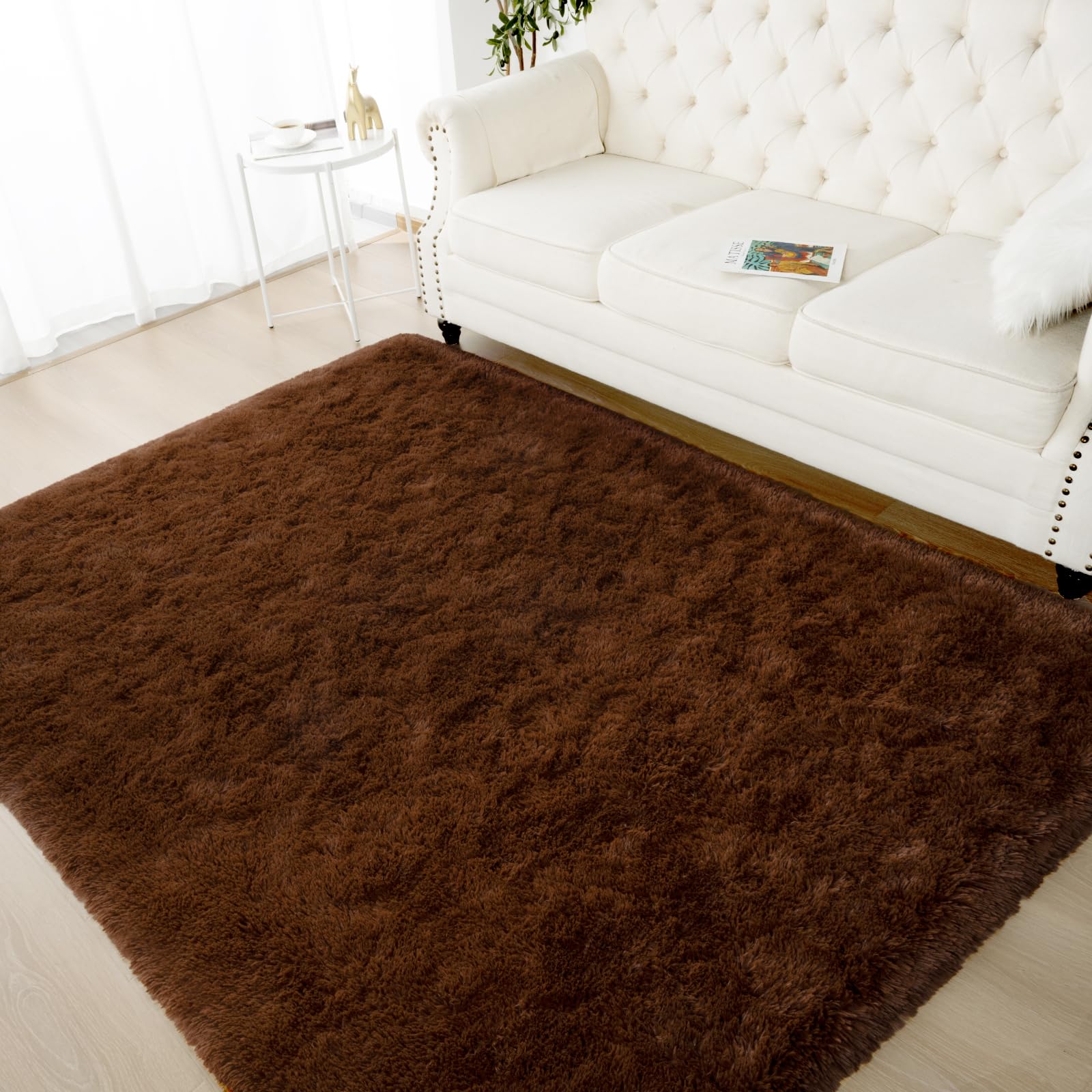 Terrug Fluffy Rugs for Living Room Bedroom, Coffee 8x10 Area Rug ...