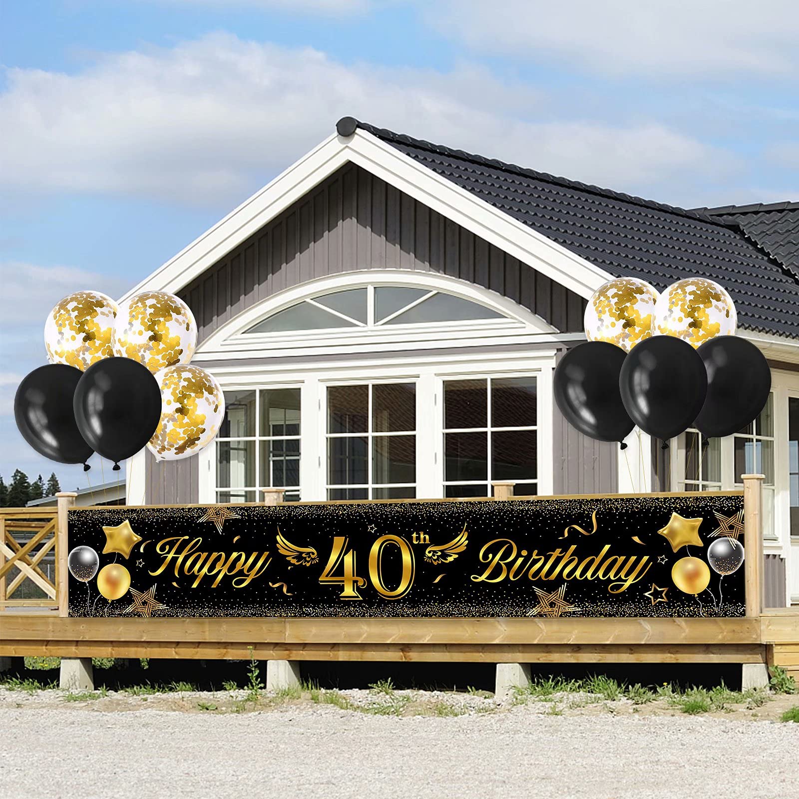 Buy KAINSY 40th Birthday Backdrop Banner Decoration, Black Gold Large ...