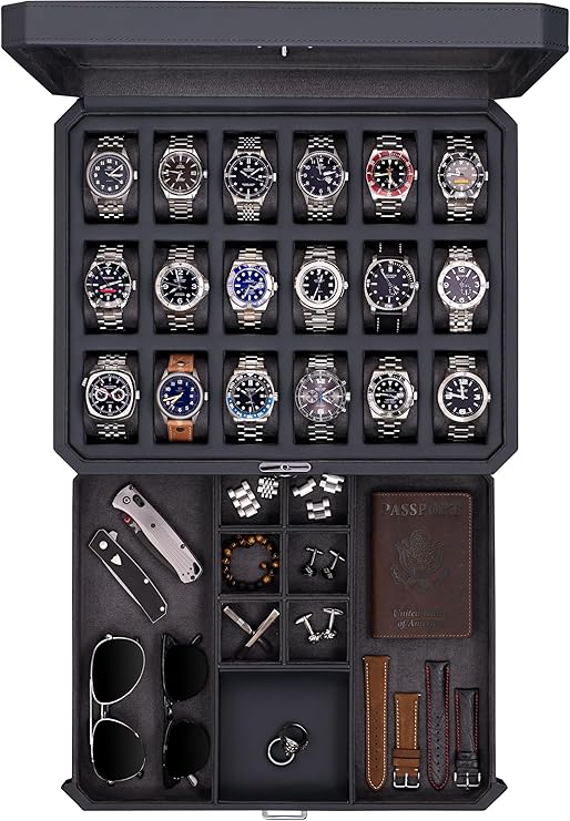 Amazon.com: ROTHWELL 18-Slot Watch Case with Drawer – Luxury Watch Box ...