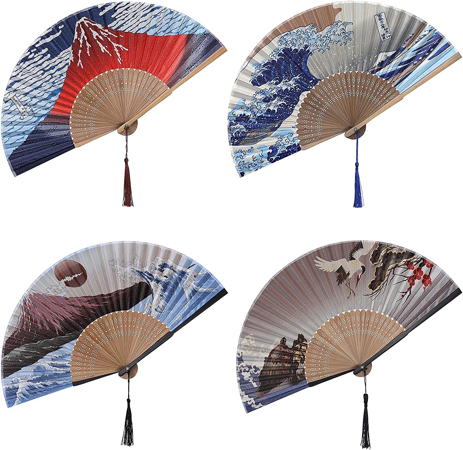 1SourceTek 4Pcs Folding Hand Held Fan with Fabric Sleeve Protection For ...