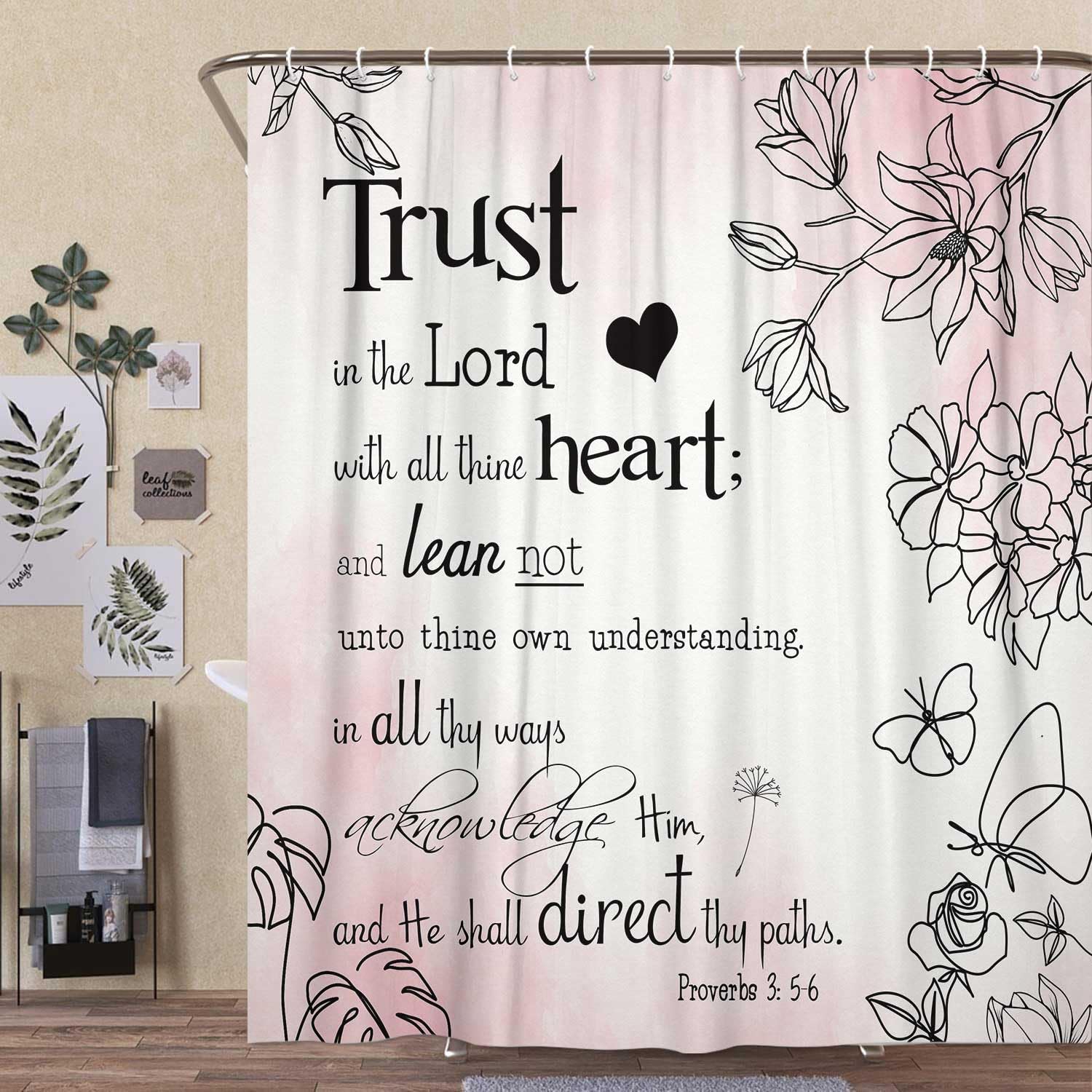Amazon.com: Pink Omber Bible Verse Botanical Shower Curtain ...