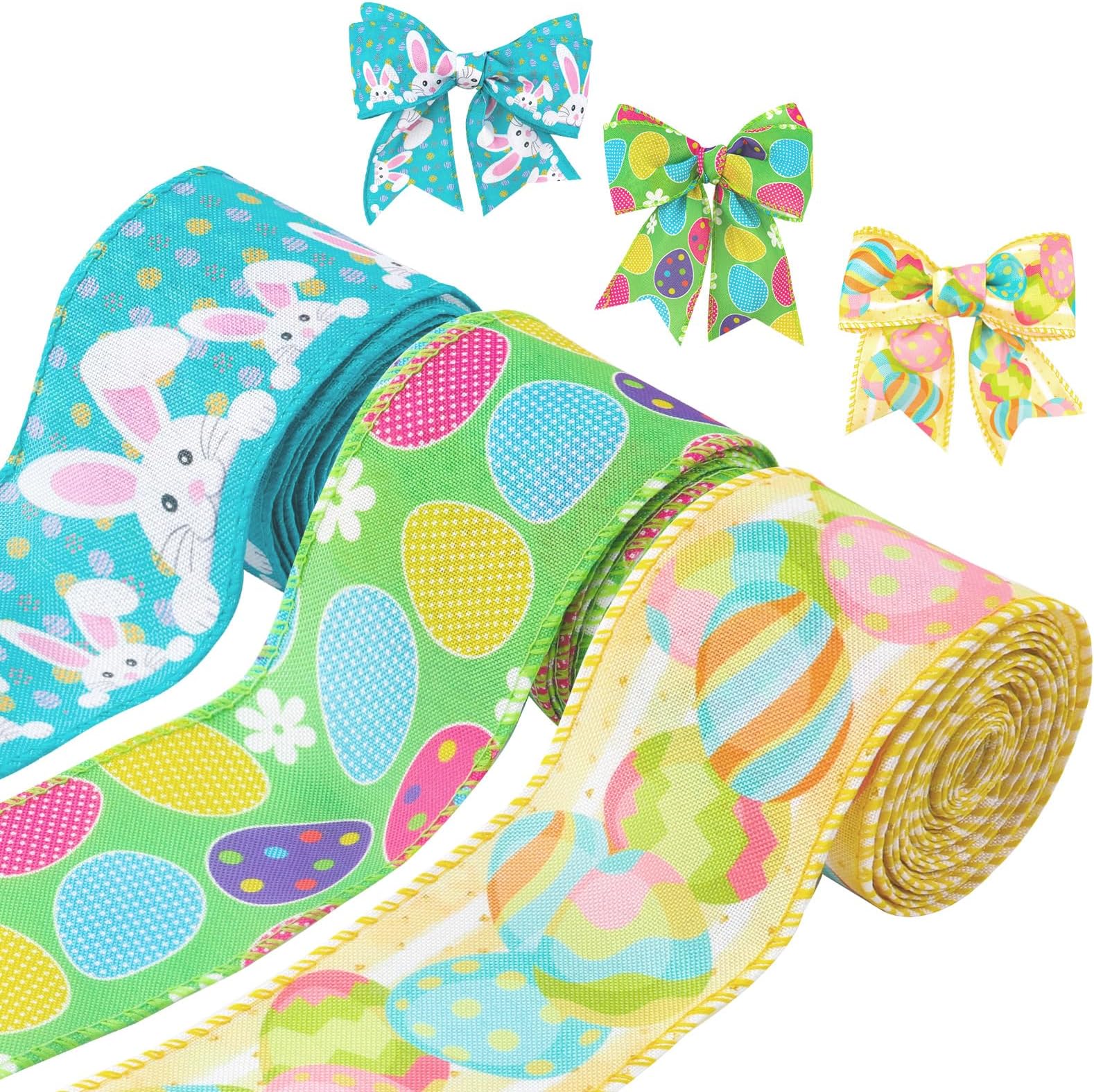 Amazon.com: KINBOM 3 Rolls of Easter Ribbon, 15 Yards Wired Edge DIY ...