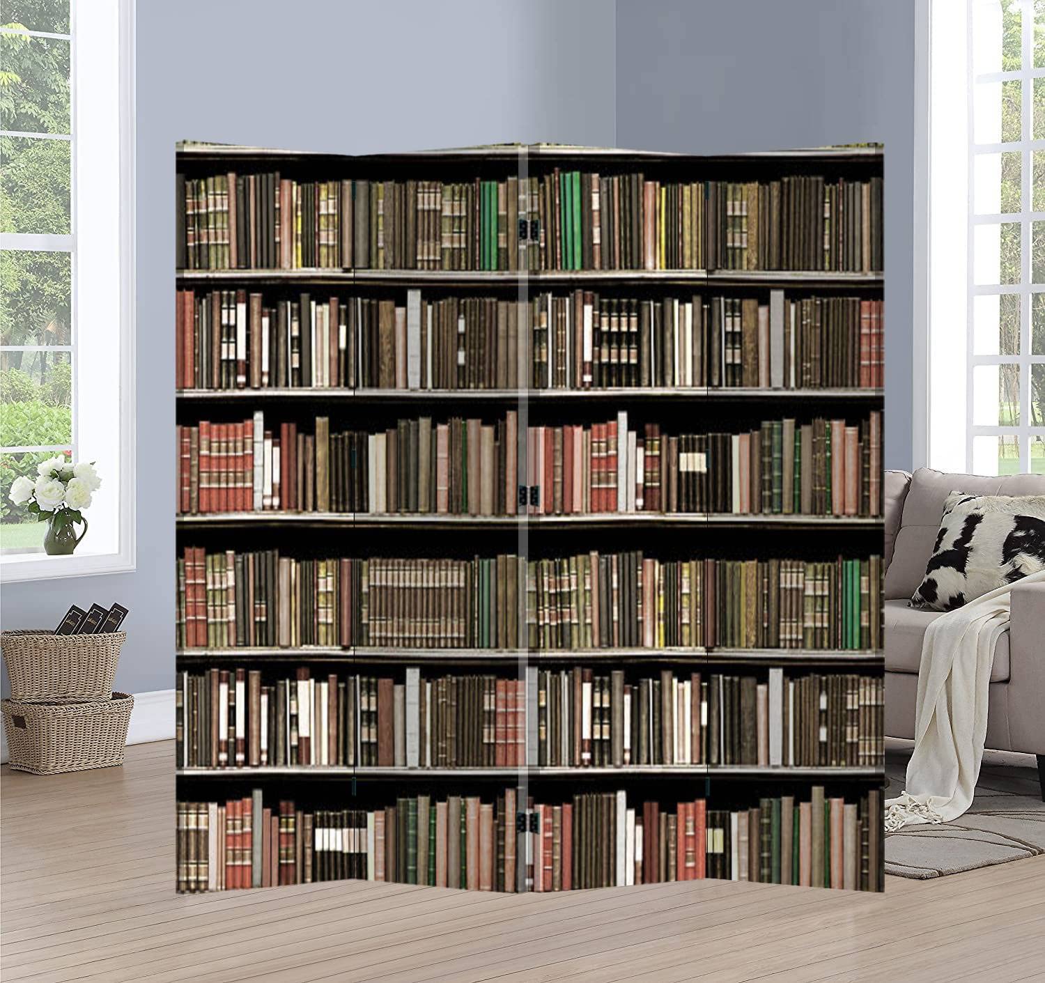 Screen Privicey Wood Paneled Library 6 Panels Privacy Screen Room