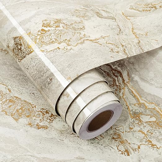 FunStick Beige Gold Liquid Marble Contact Paper for Countertops ...