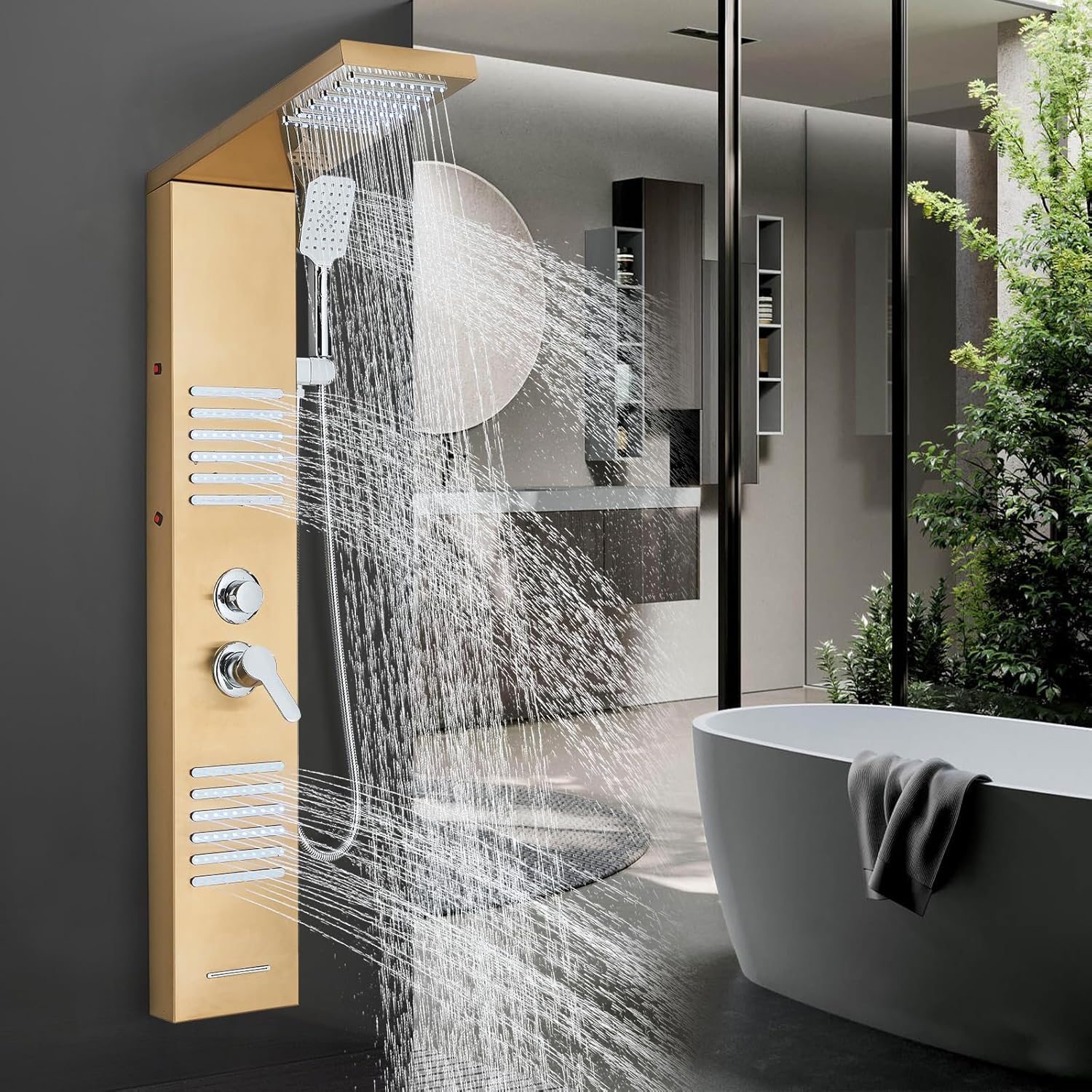 Suguword Shower Panel Tower System Stainless Steel LED Shower Tower ...
