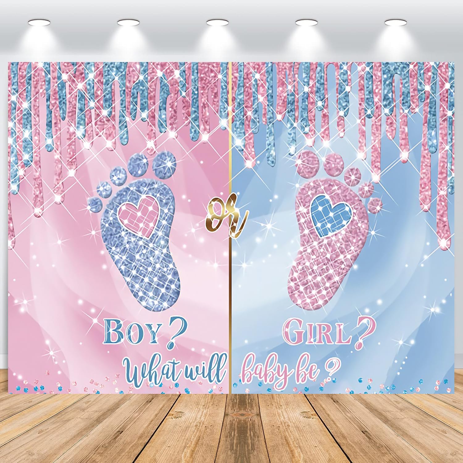 Hnmdmyi 7x5FT Gender Reveal Backdrop Little Feet Blue or Pink Boy or ...
