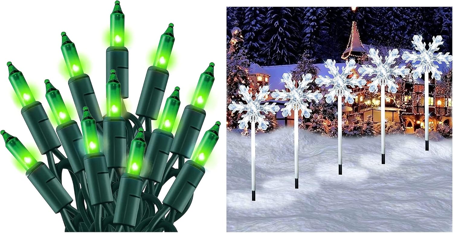 Dazzle Bright Christmas Snowflake Pathway Lights + 33FT 150 Count ...