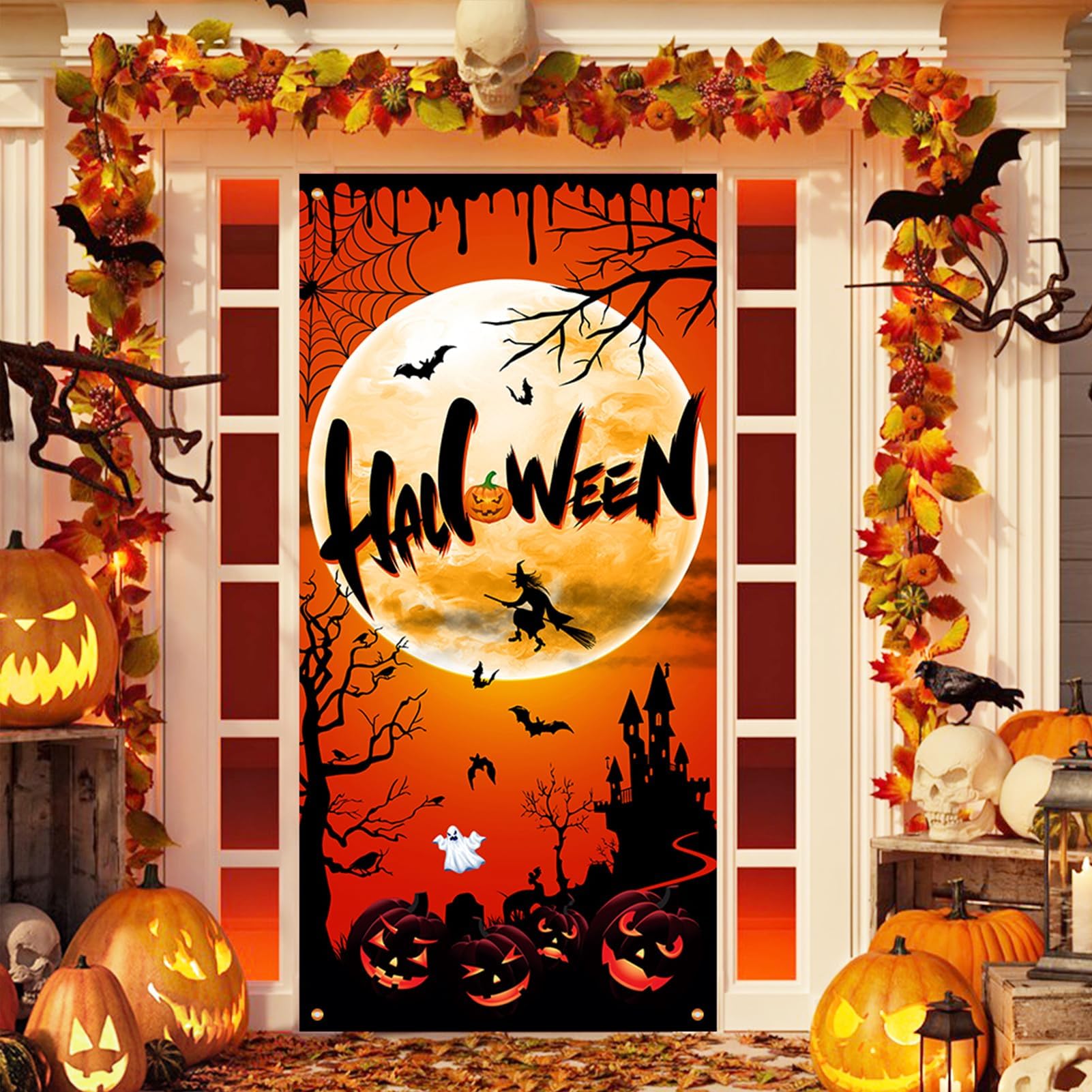 Amazon.com : Halloween Witch Door Cover Witch Backdrop Banner Witch ...